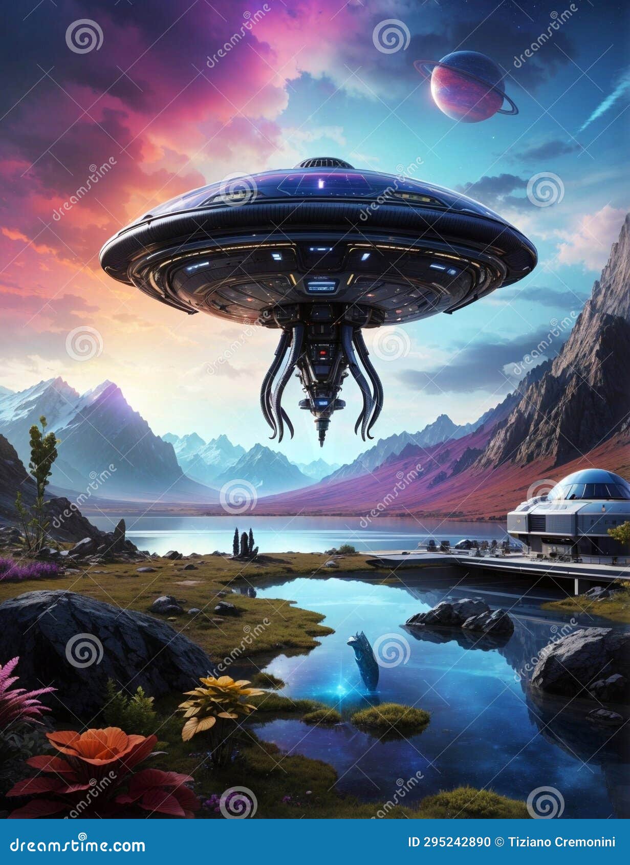 Science Fiction Scenery, Space Base on Alien Planet, Sky with Clouds ...