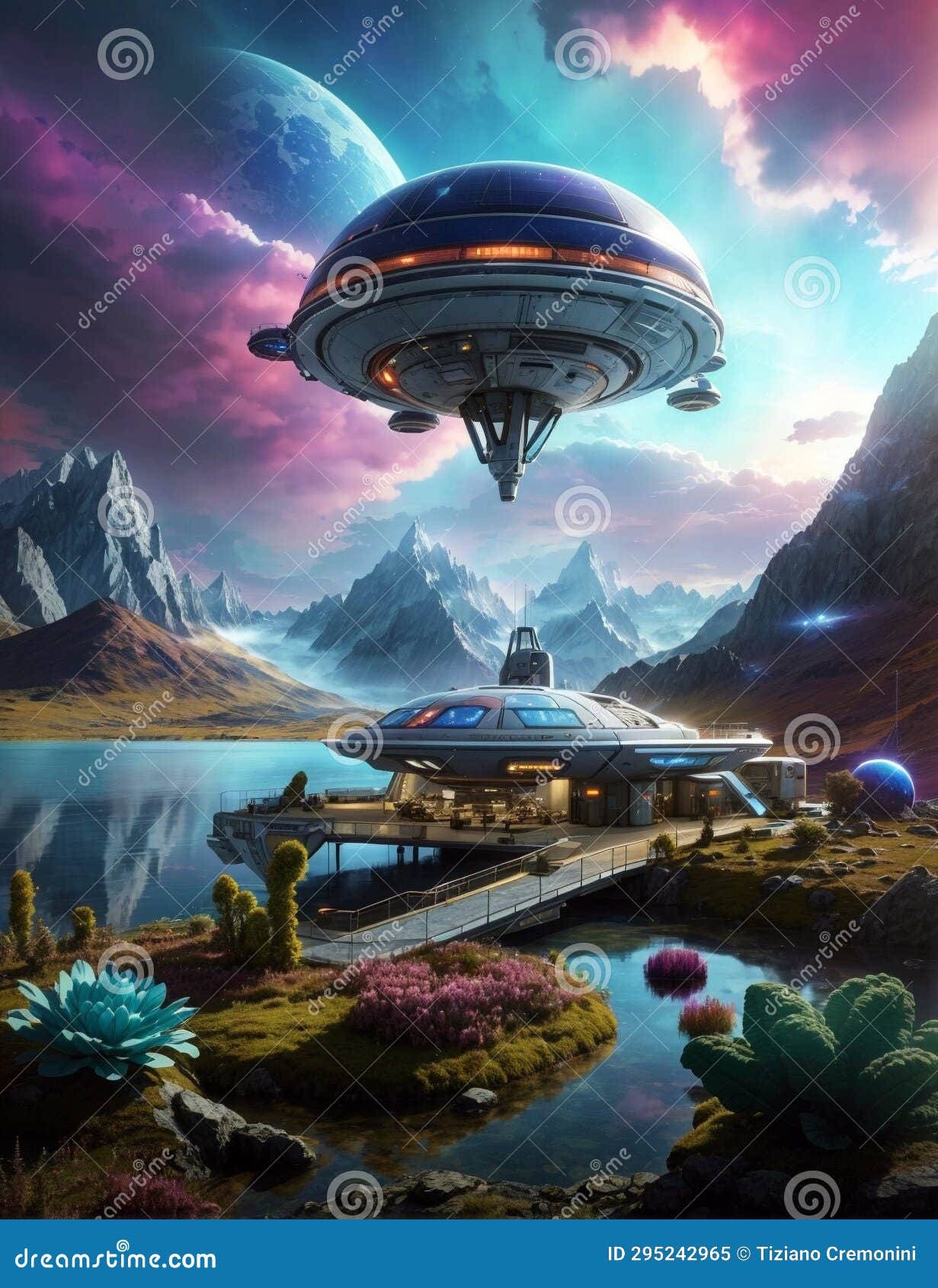Science Fiction Scenery, Space Base on Alien Planet, Sky with Clouds ...