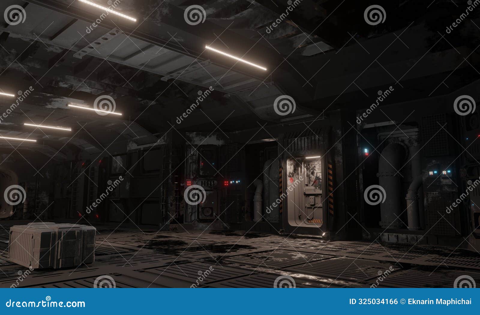 Science Fiction Simulation Base Central in Hallway Stock Illustration ...