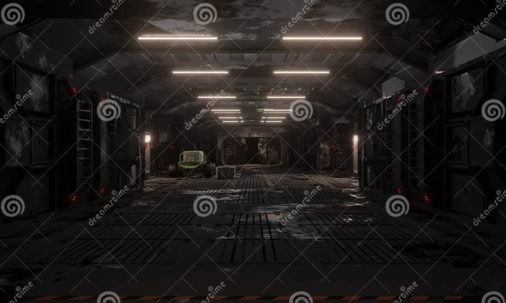 Science Fiction Simulation Base in Dark Scene Stock Illustration ...