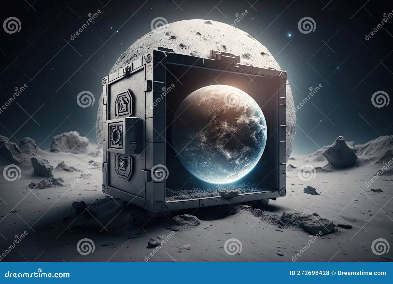 Science Fiction Space Chest on the Moon Stock Illustration ...