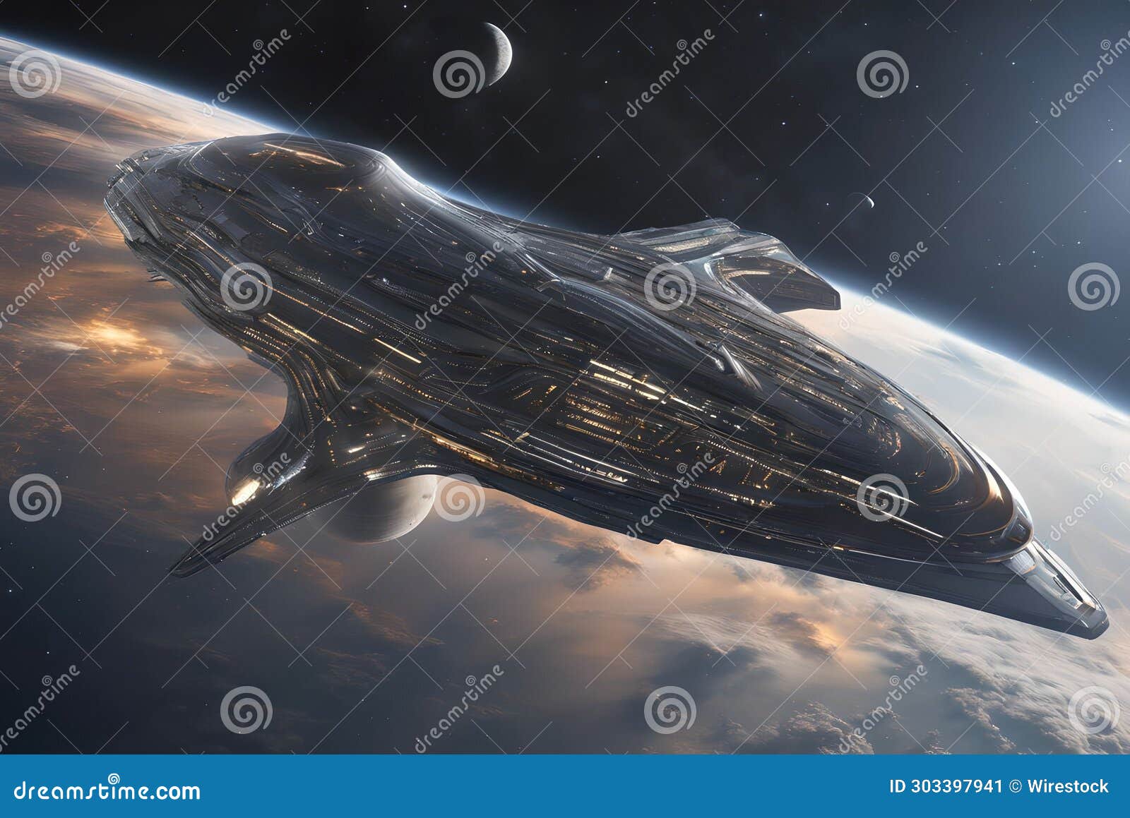 A Science Fiction Spaceship is Seen Hovering in Front of an Image of ...