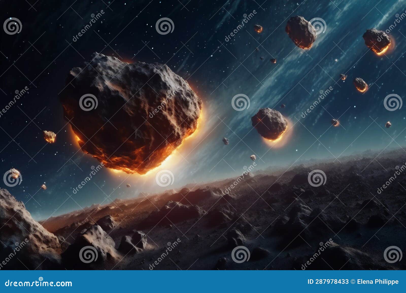 Science Fiction Visualisation of Cosmos with Hot Red Asteroid Glow in ...