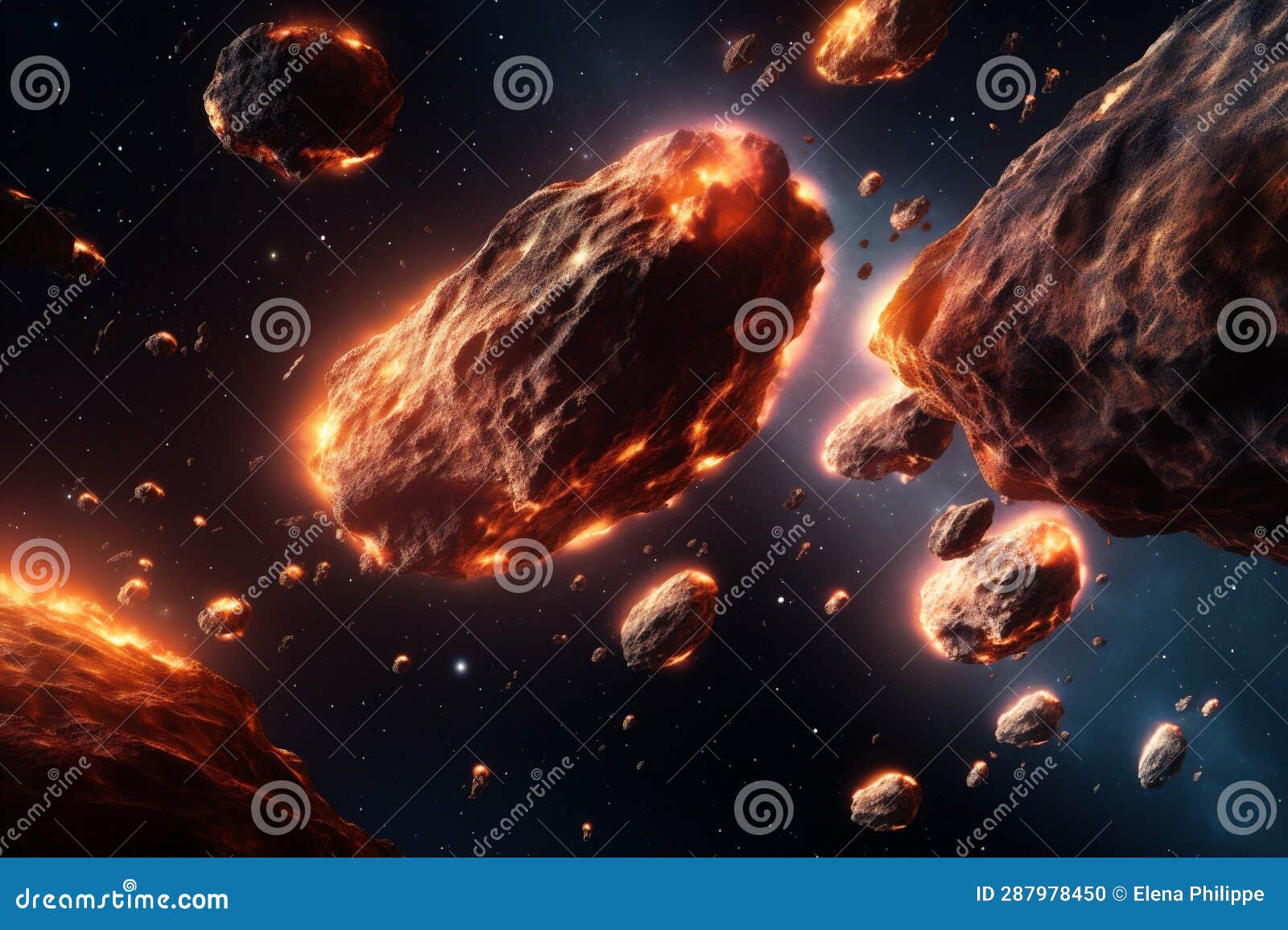 Science Fiction Visualisation of Cosmos with Hot Red Asteroid Glow in ...