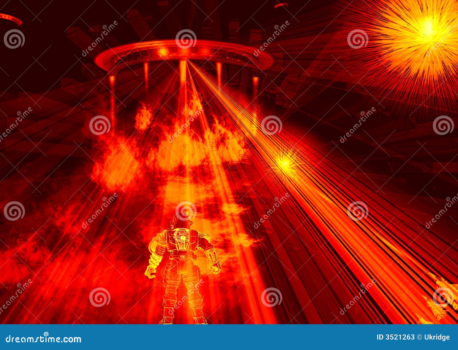 Science fiction war scene stock illustration. Illustration of explosies ...