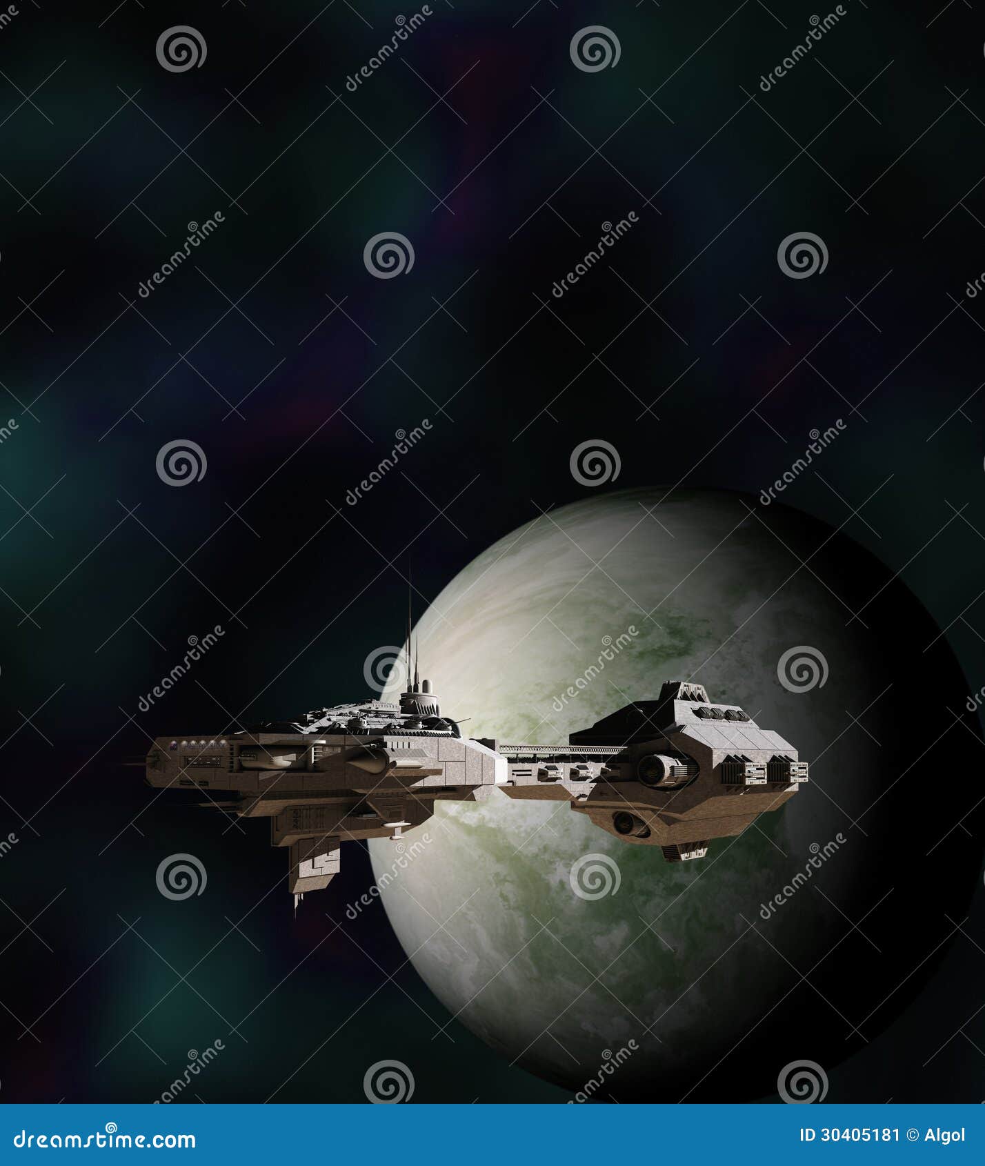 Science Fictiongunship in Baan Stock Illustratie - Illustration of ...