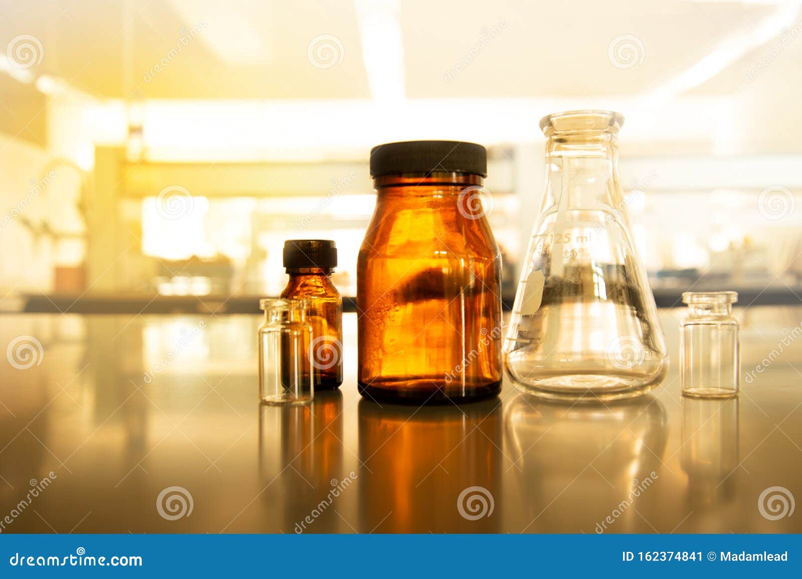 Science Flask With Water Drop And Vial In Clean White Research ...