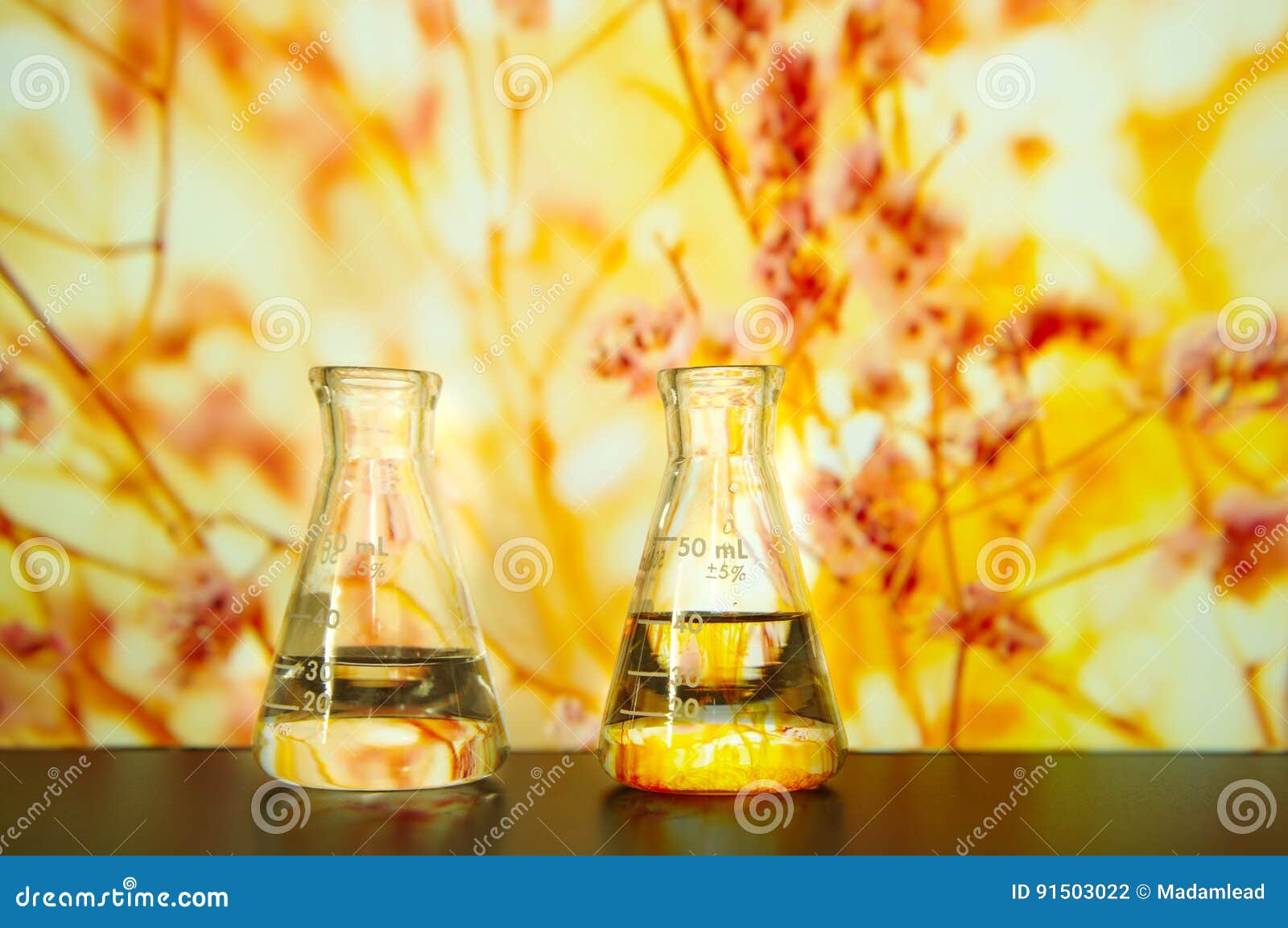 Science Flask With Water Drop And Vial In Clean White Research ...