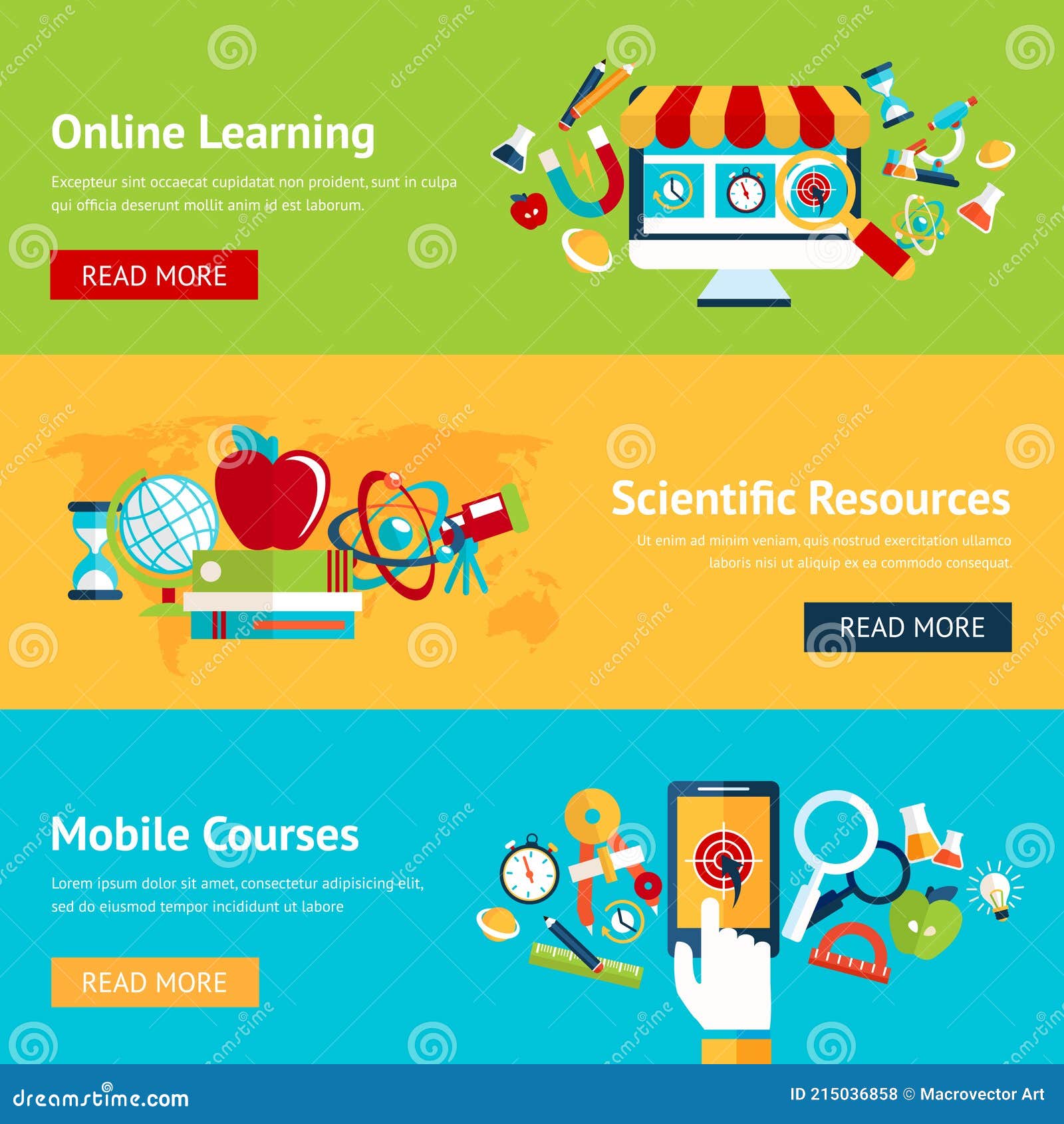 Science flat banner set stock vector. Illustration of education - 215036858