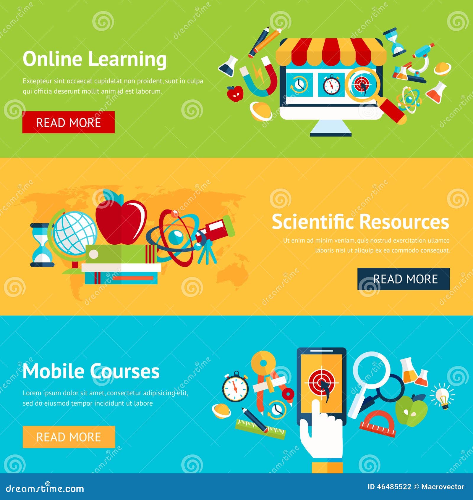 Science flat banner set stock vector. Illustration of experiment - 46485522