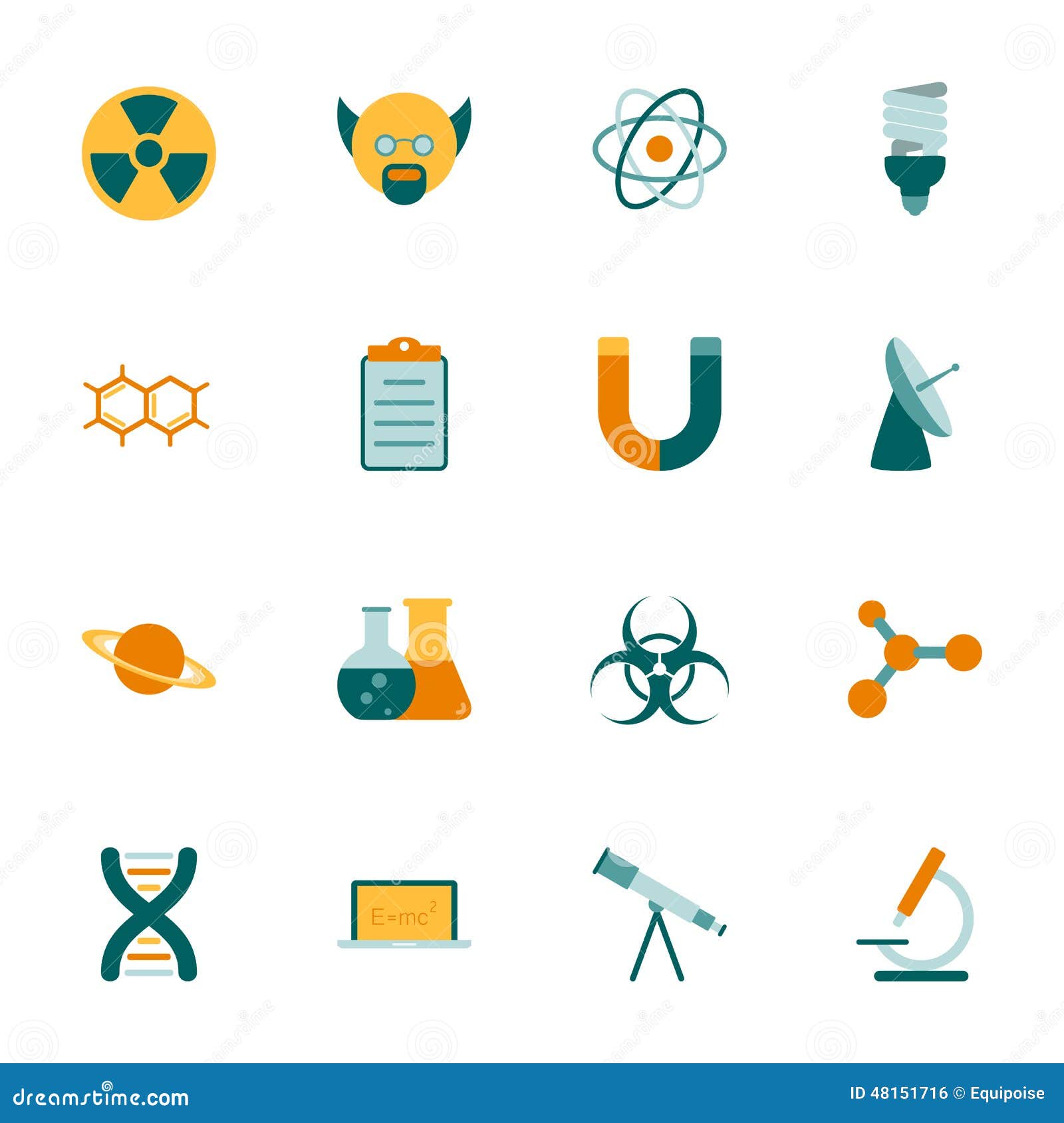 Science flat icons set stock vector. Illustration of collection - 48151716