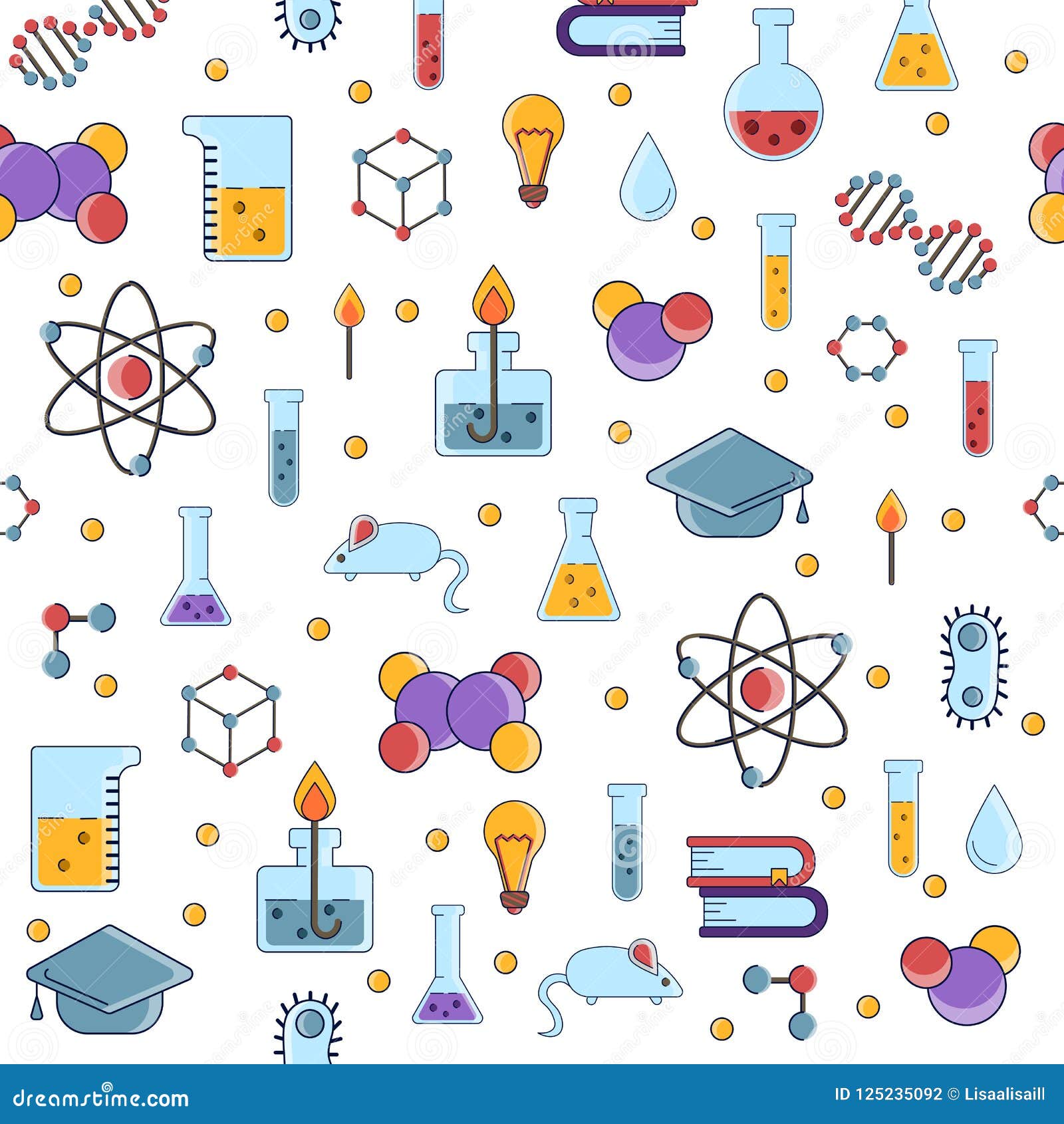 Science Flat Seamless Pattern with Scientific Elements - Molecule, Atom ...
