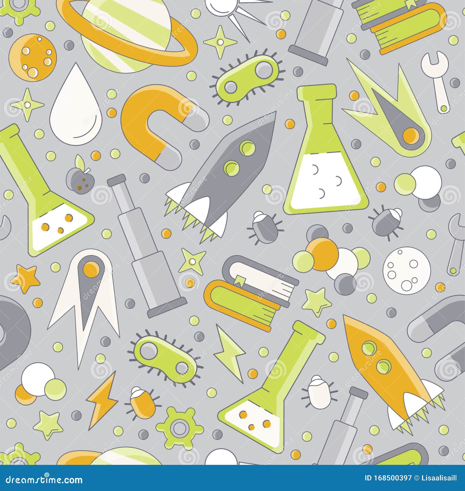 Science Flat Seamless Pattern with Scientific Elements - Molecule, Atom ...