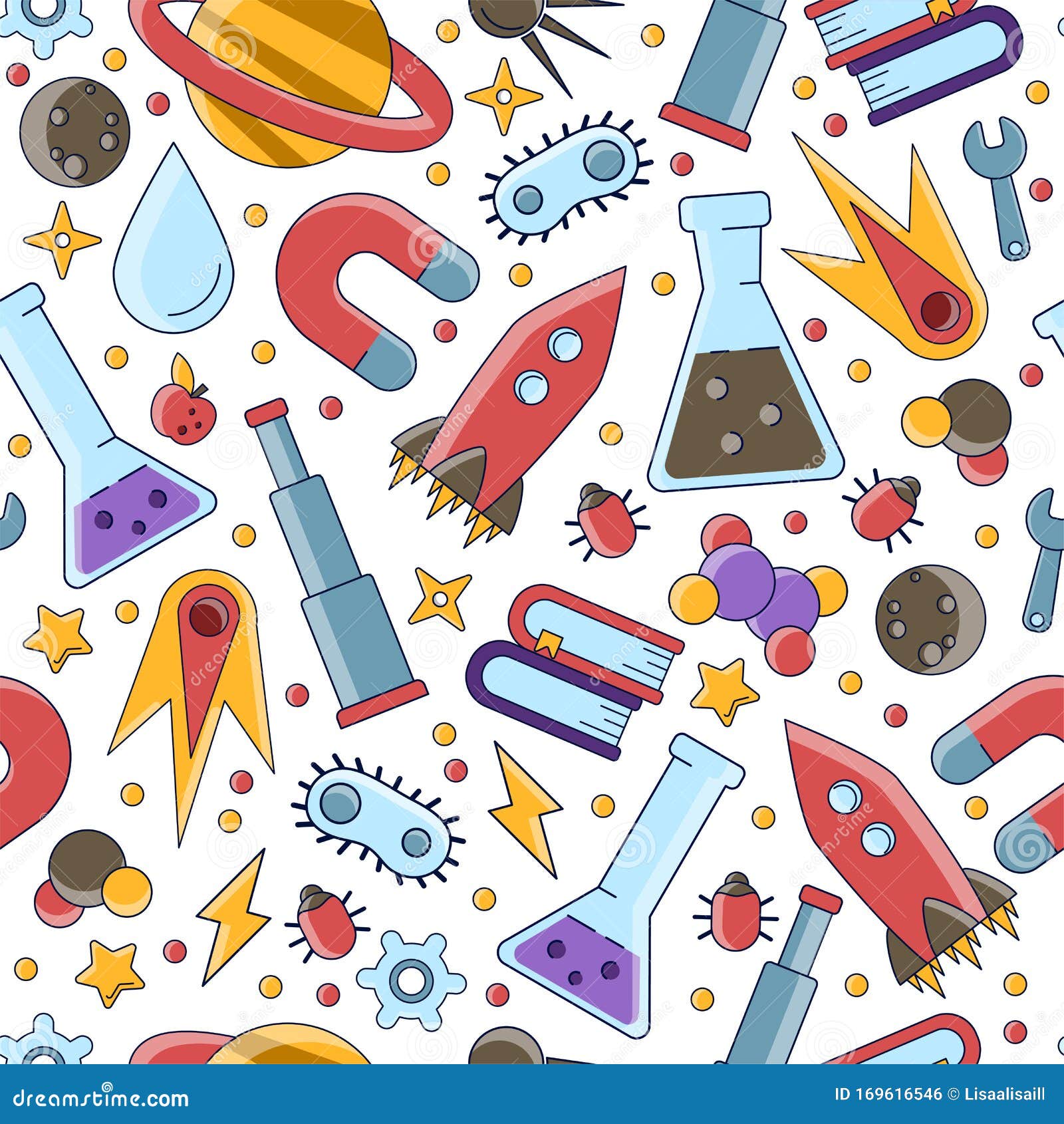 Science Flat Seamless Pattern with Scientific Elements - Molecule, Atom ...