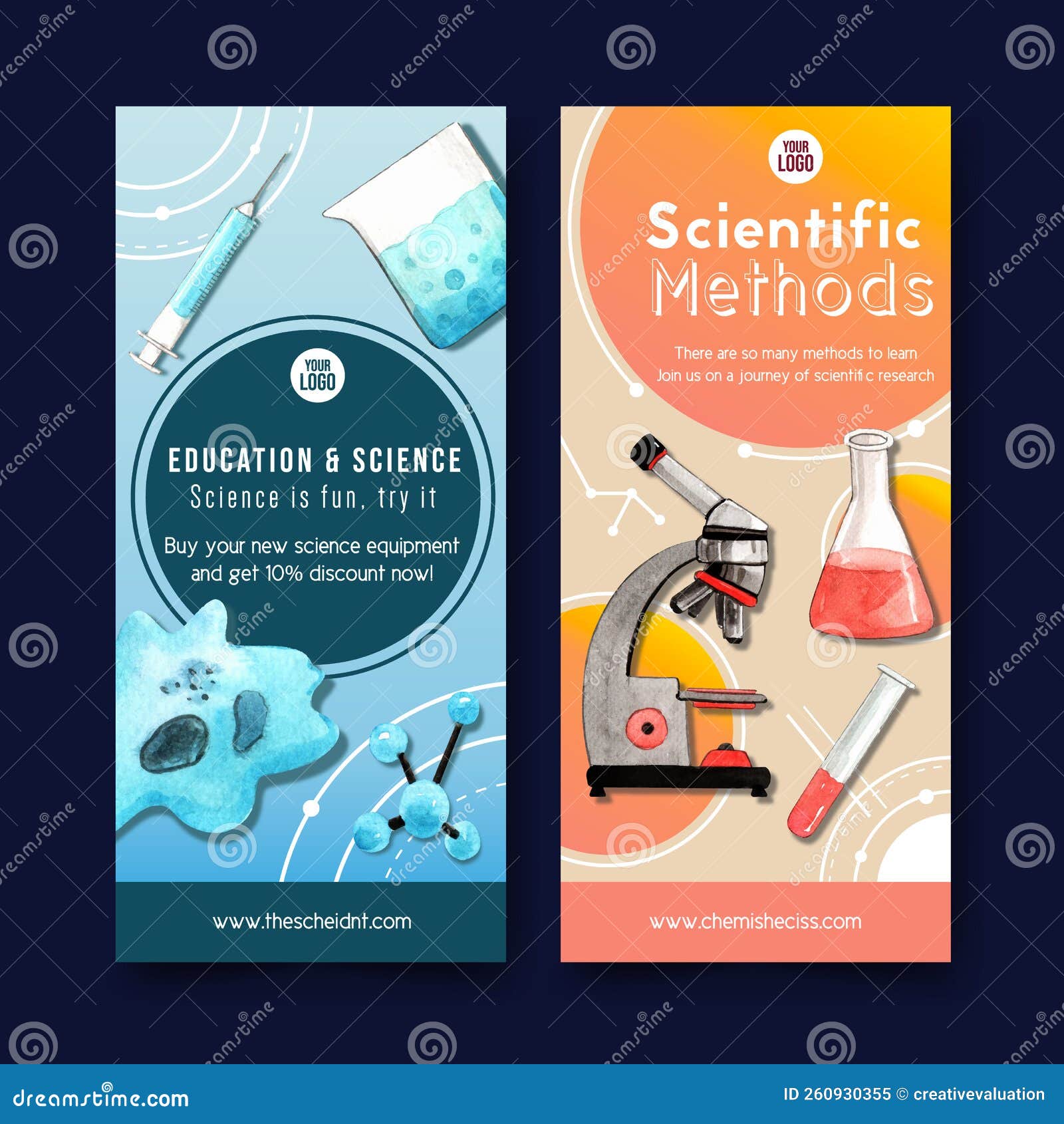 Science Flyer Design with Beaker, Syringe, Microscope Watercolor ...