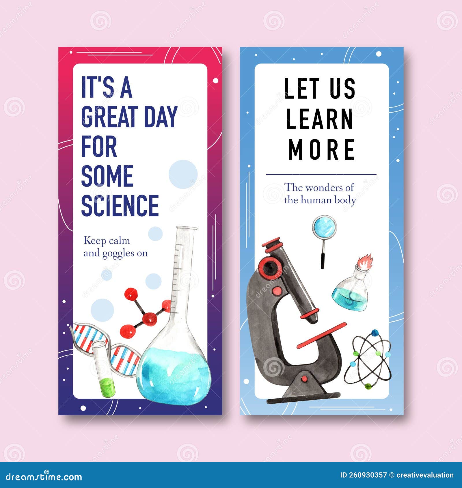 Science Flyer Design with Test Tube, Microscope Watercolor Illustration ...