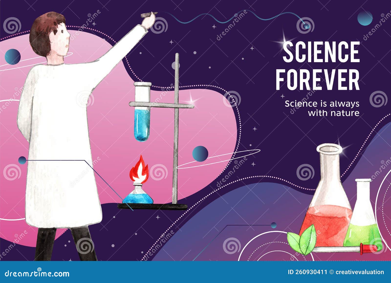 Science Frame Design with Scientist, Dropper, Erlenmeyer Flask ...