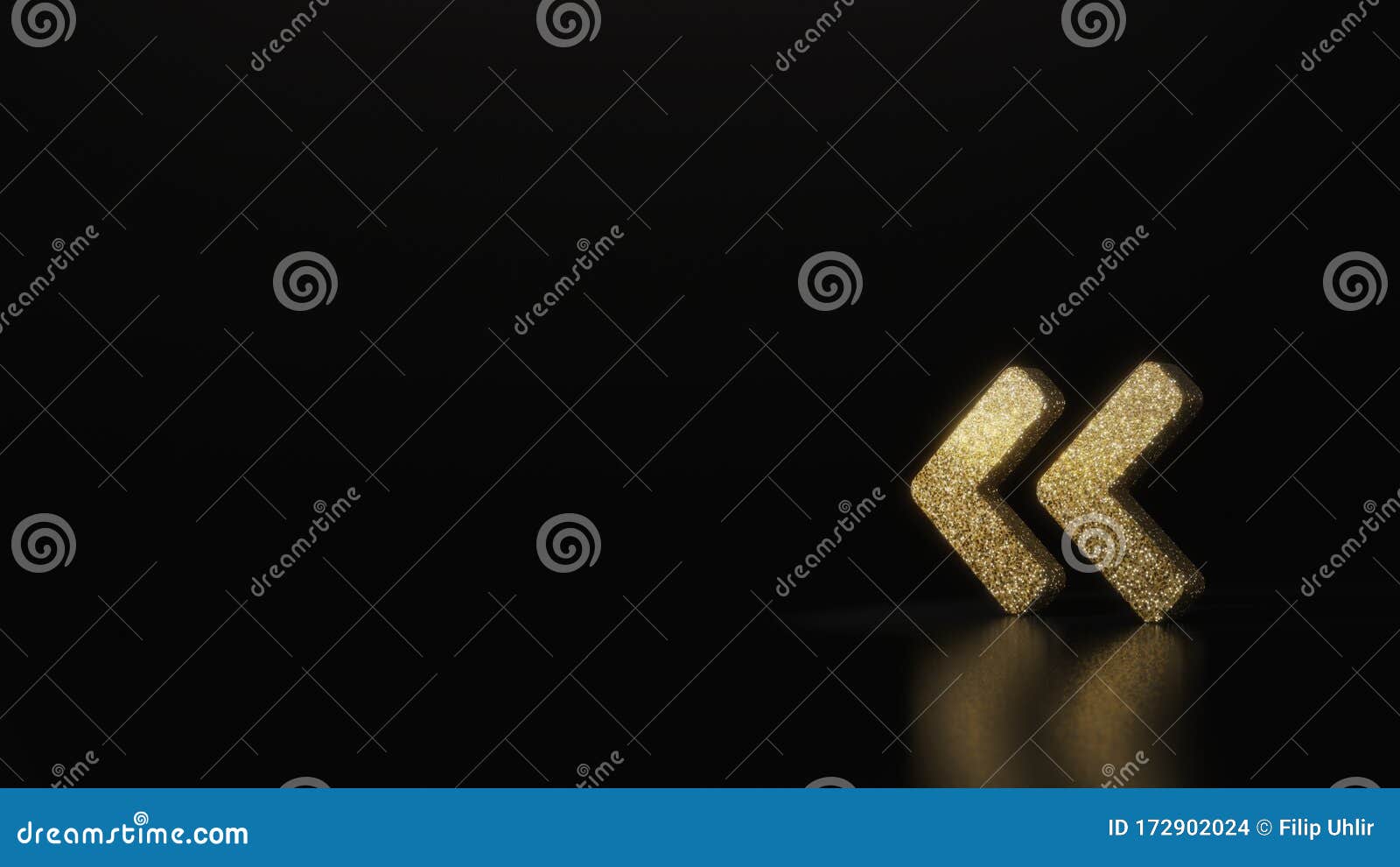 Science Glitter Gold Glitter Symbol of Angle Double Left 3D Rendering ...