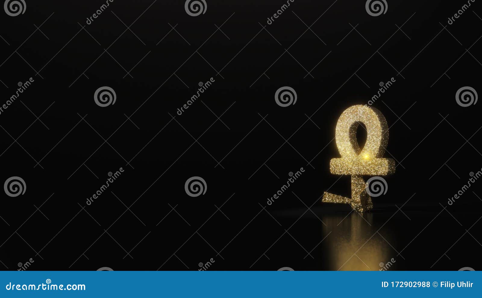 Science Glitter Gold Glitter Symbol of Ankh 3D Rendering on Dark Black ...