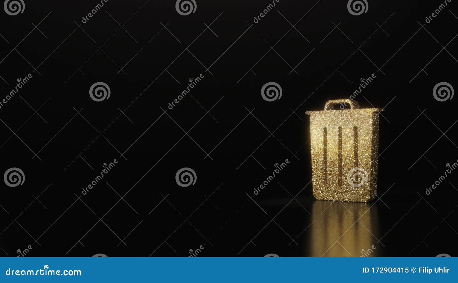Science Glitter Gold Glitter Symbol of Garbage 3D Rendering on Dark ...
