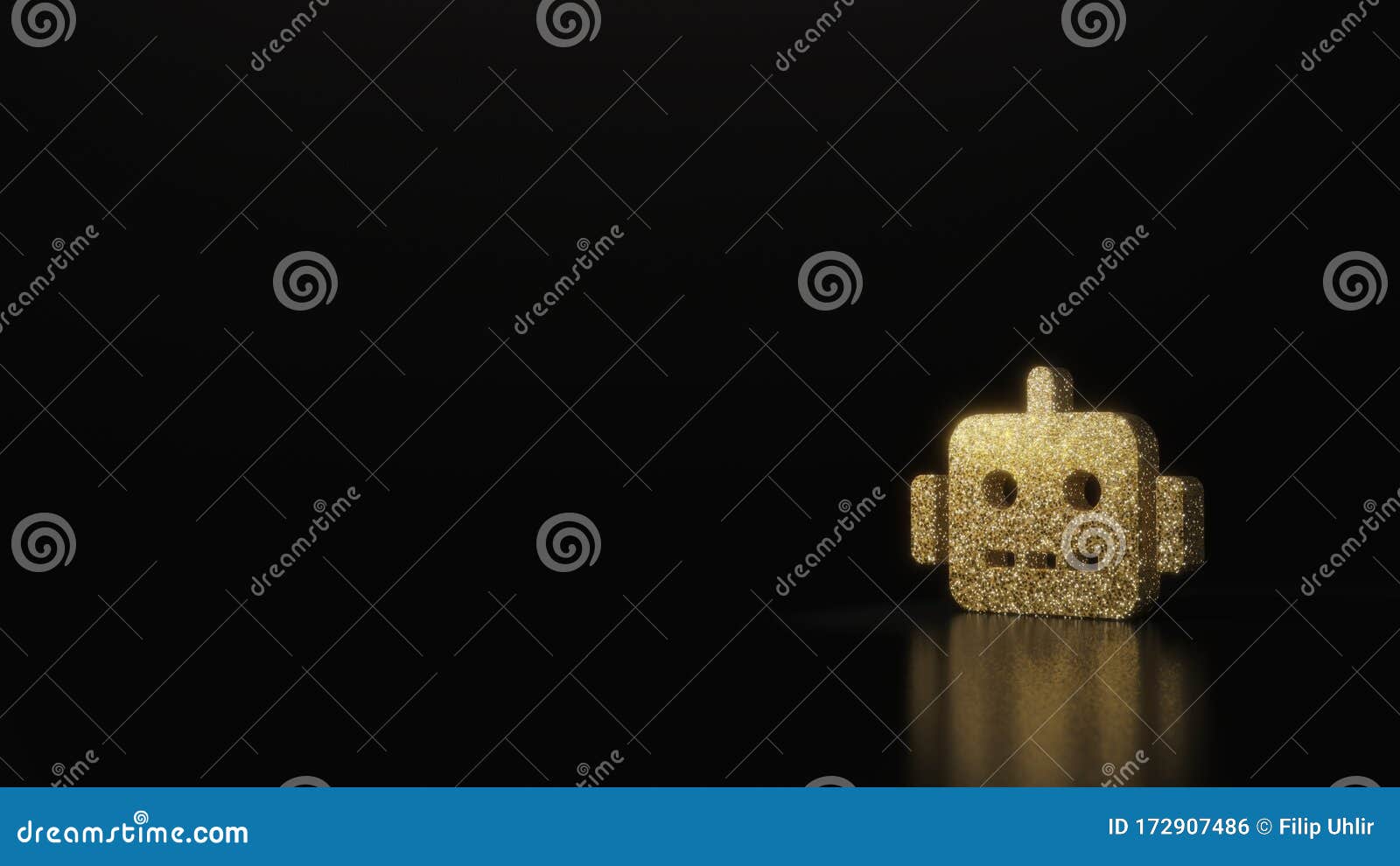 Science Glitter Gold Glitter Symbol of Robot 3D Rendering on Dark Black ...