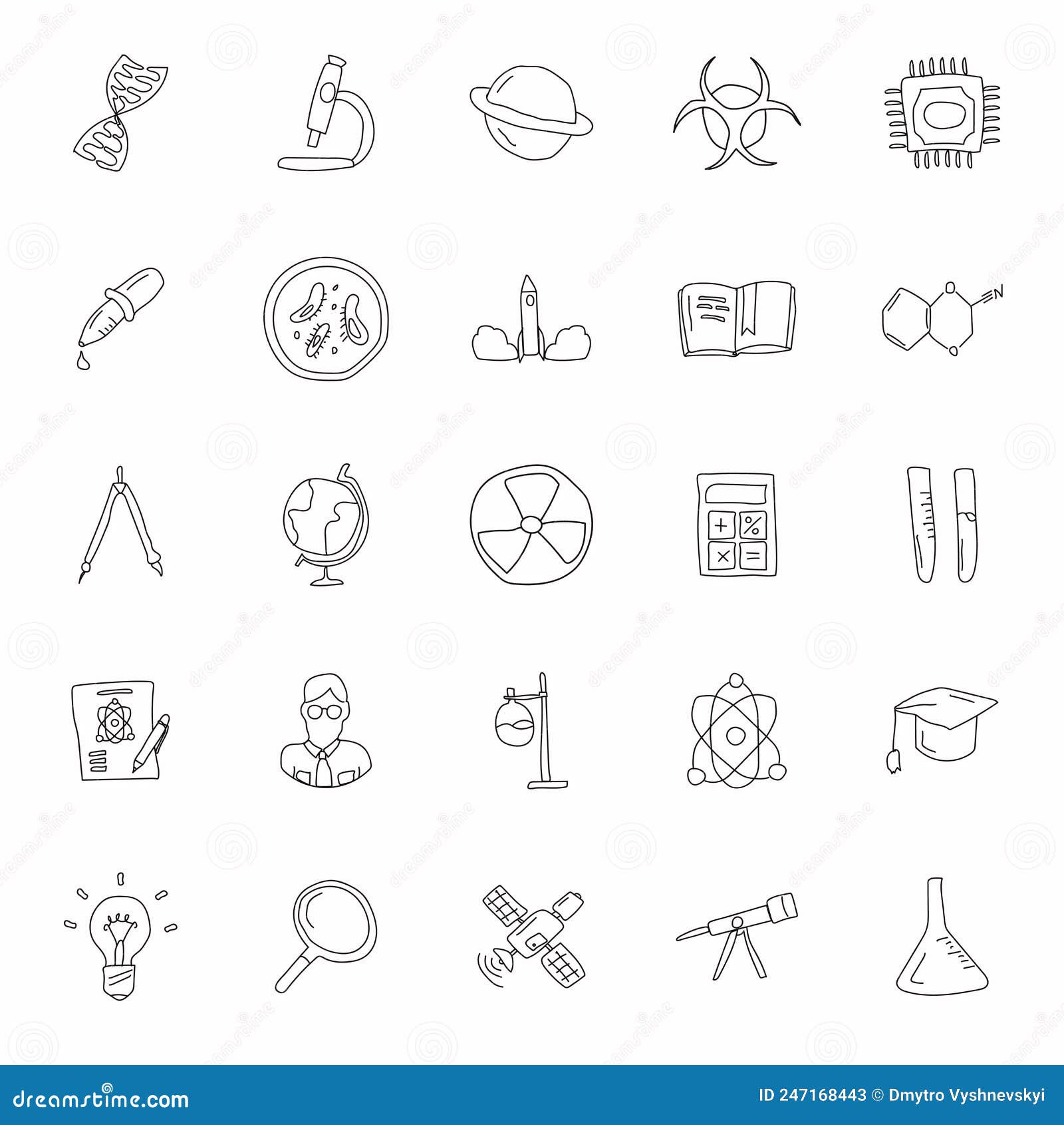 Science Hand Drawn Linear Doodles Stock Vector - Illustration of ...