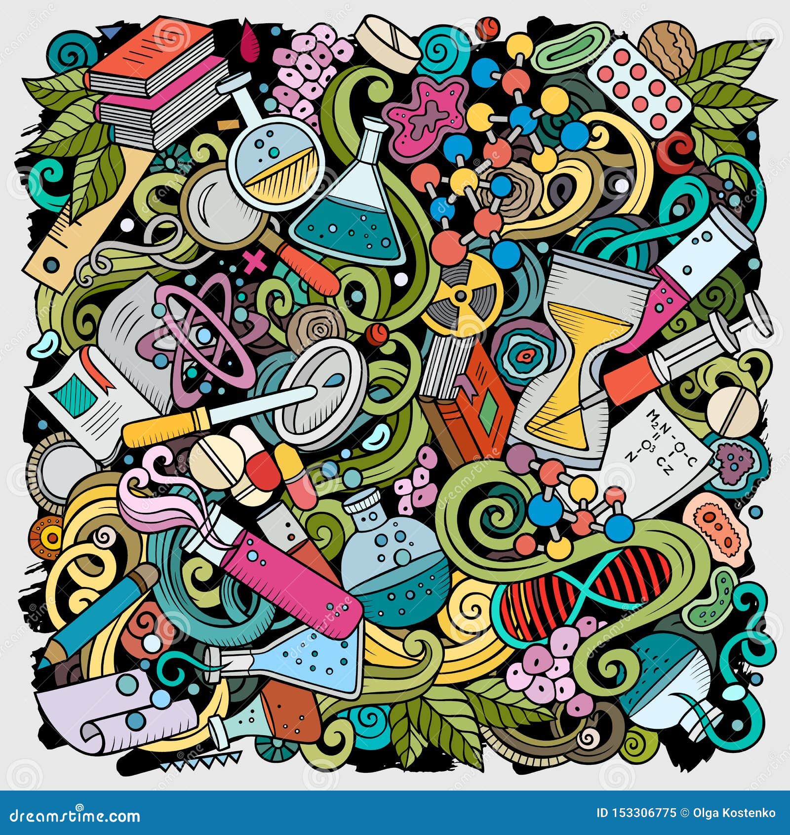 Science Hand Drawn Vector Doodles Illustration. Poster Design Stock ...