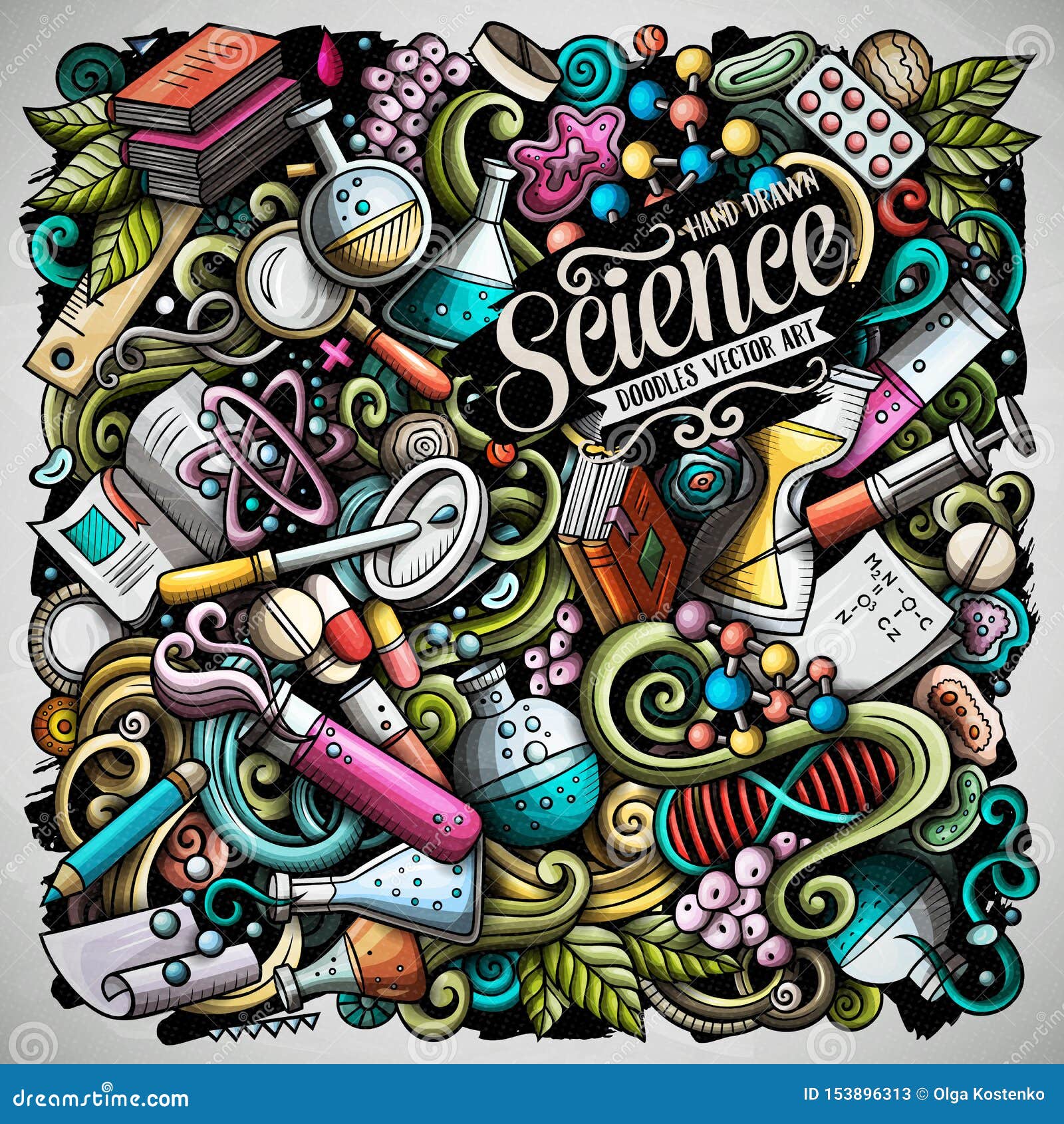 Science Hand Drawn Vector Doodles Illustration. Poster Design Stock ...