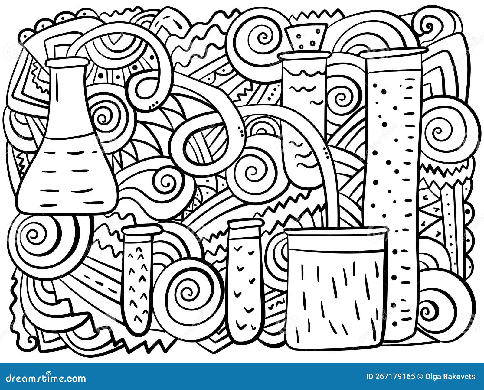 Science Horizontal Meditative Coloring Page with Laboratory Glassware ...