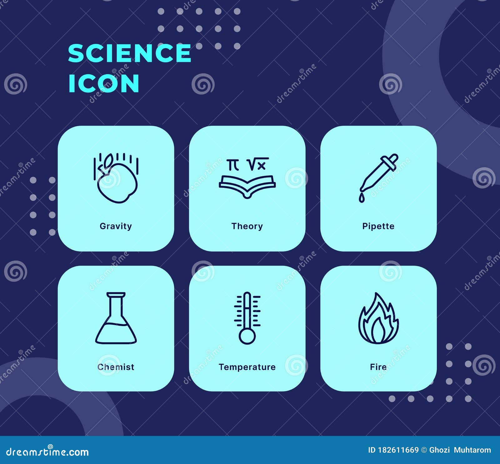Science Icon Set with Modern Flat Outline Style Blue Theme Stock Vector ...