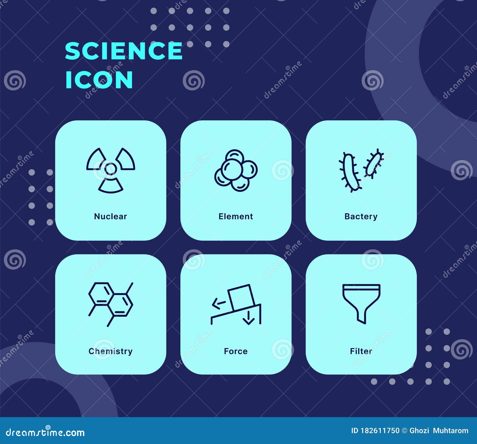 Science Icon Set with Modern Flat Outline Style Blue Theme Stock Vector ...