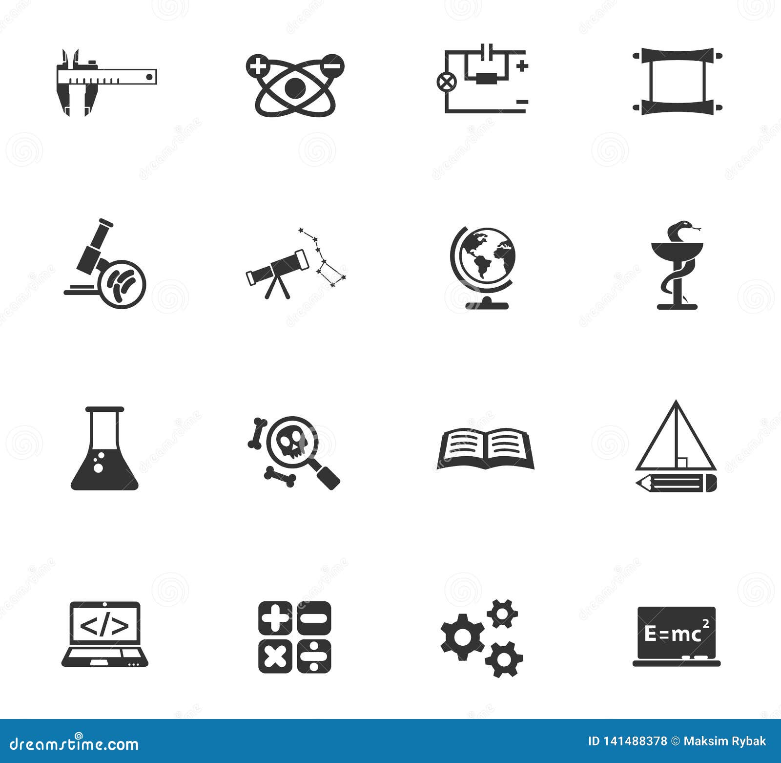 Science icon set stock vector. Illustration of atom - 141488378
