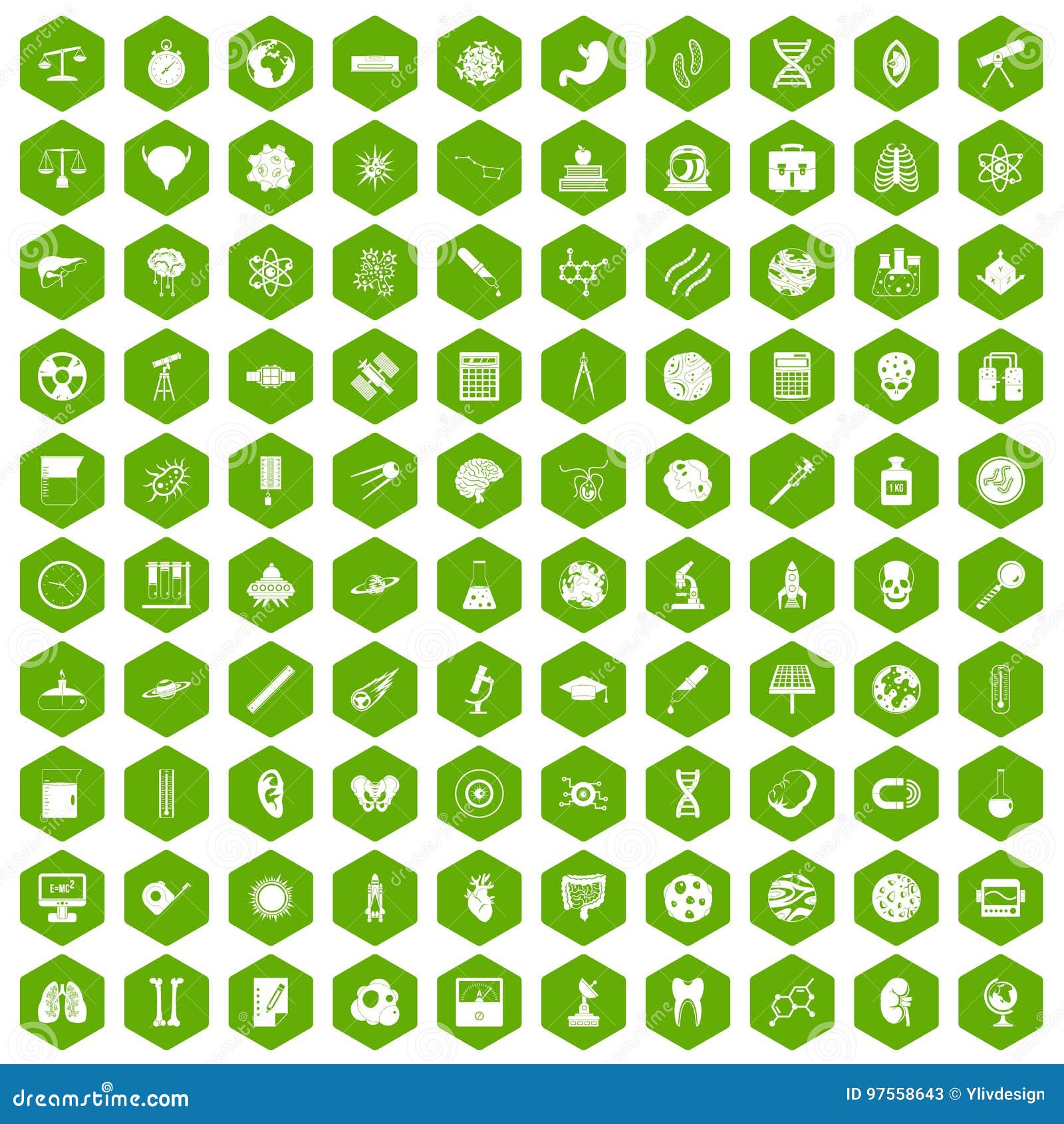 100 Science Icons Hexagon Green Stock Vector - Illustration of heart ...