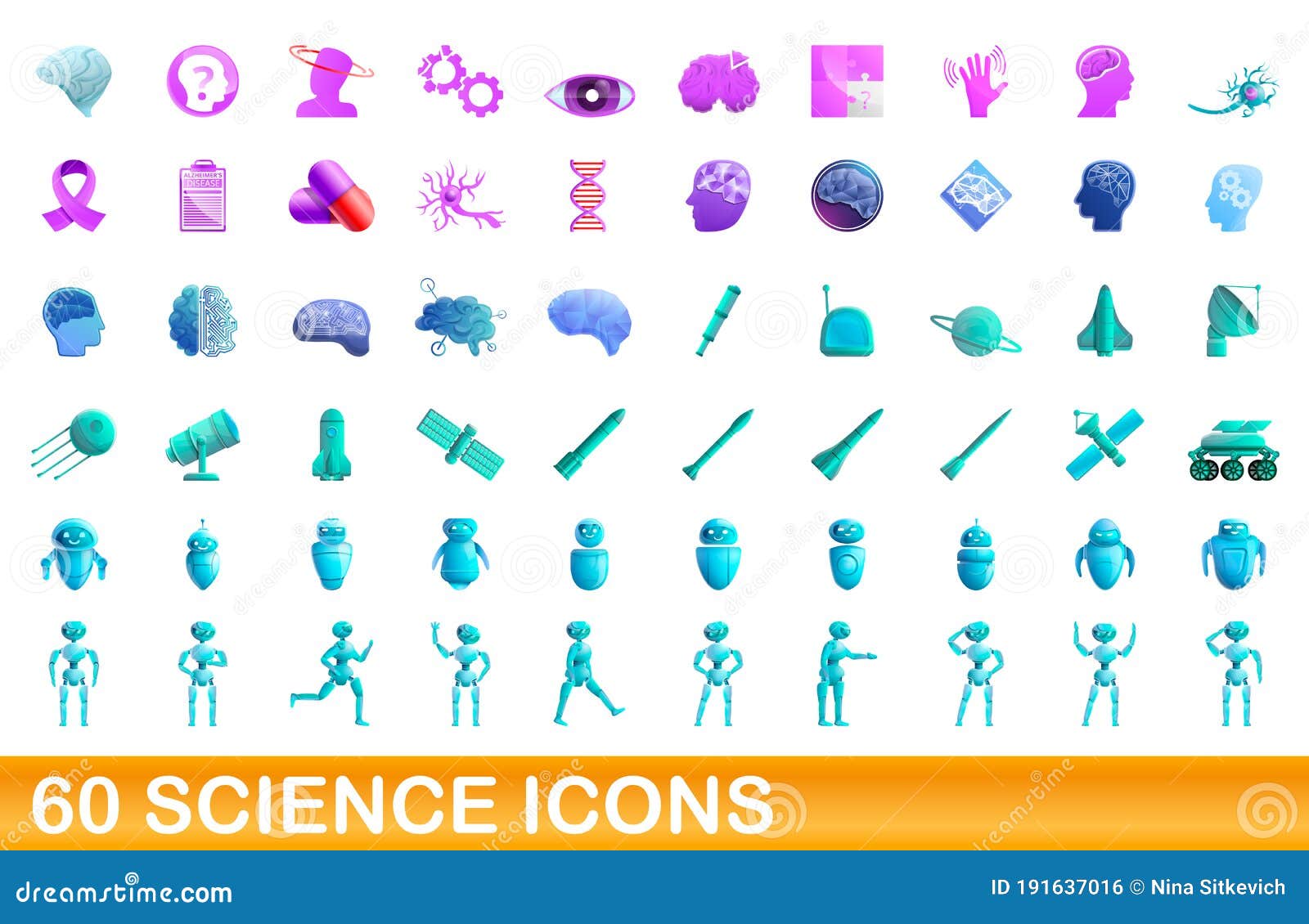 60 Science Icons Set, Cartoon Style Stock Vector - Illustration of ...