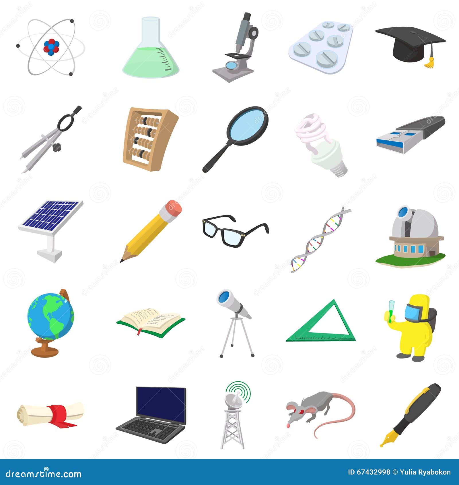 Science Icons Set, Cartoon Style Stock Vector - Illustration of ...
