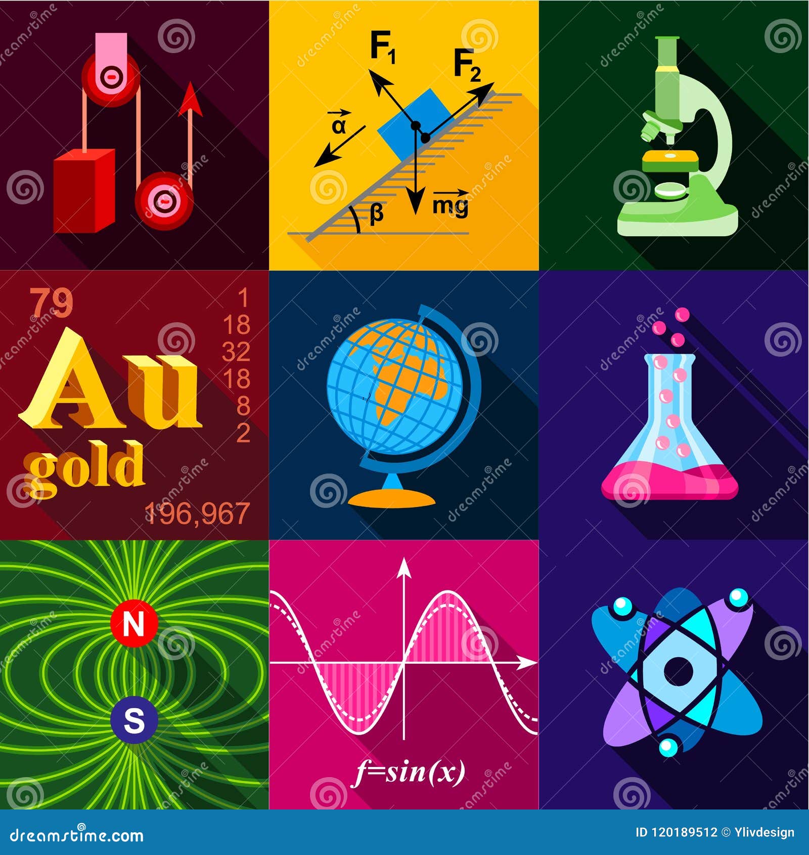 Science Icons Set, Flat Style Stock Vector - Illustration of molecule ...