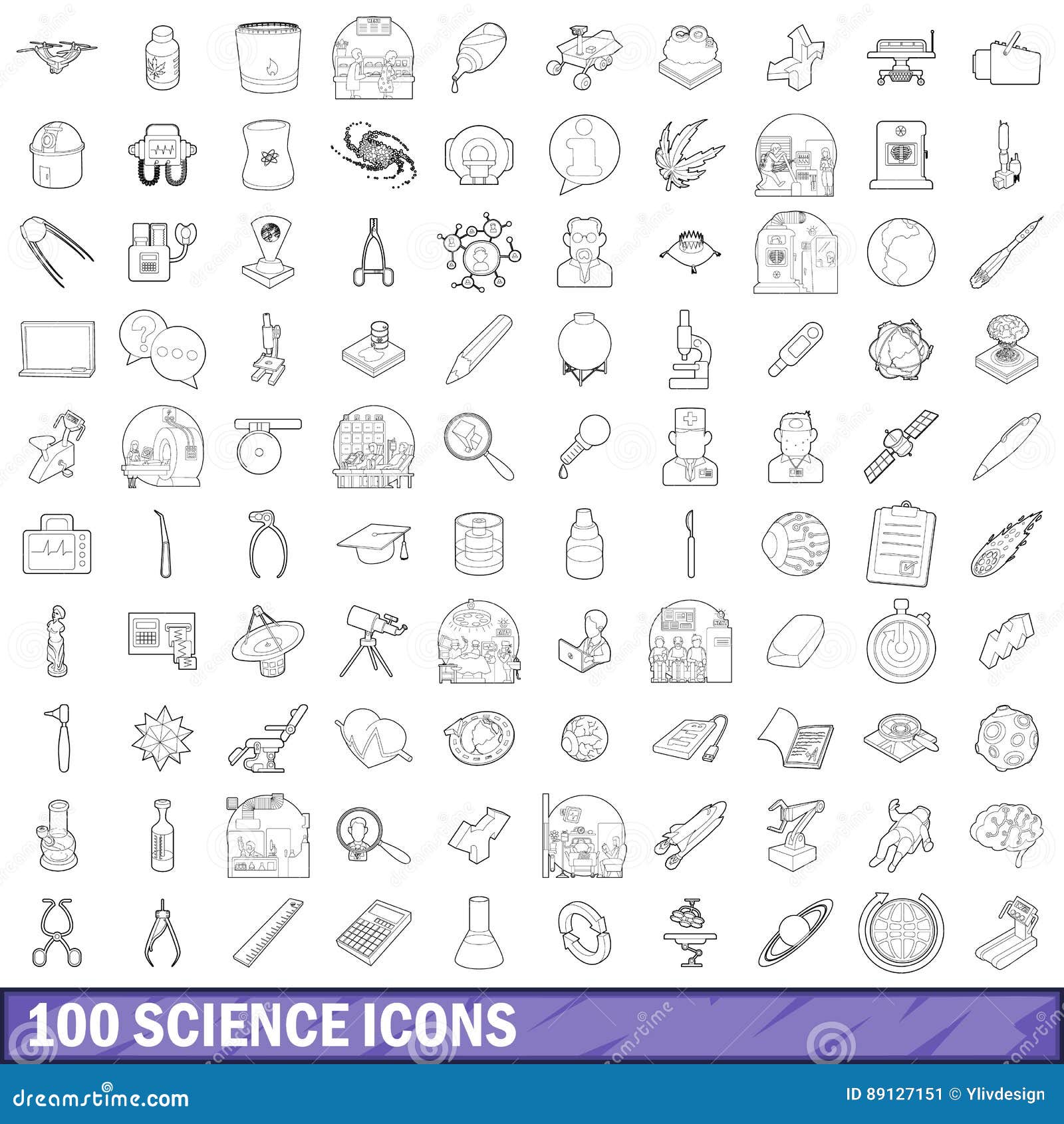 100 Science Icons Set, Outline Style Stock Vector - Illustration of ...