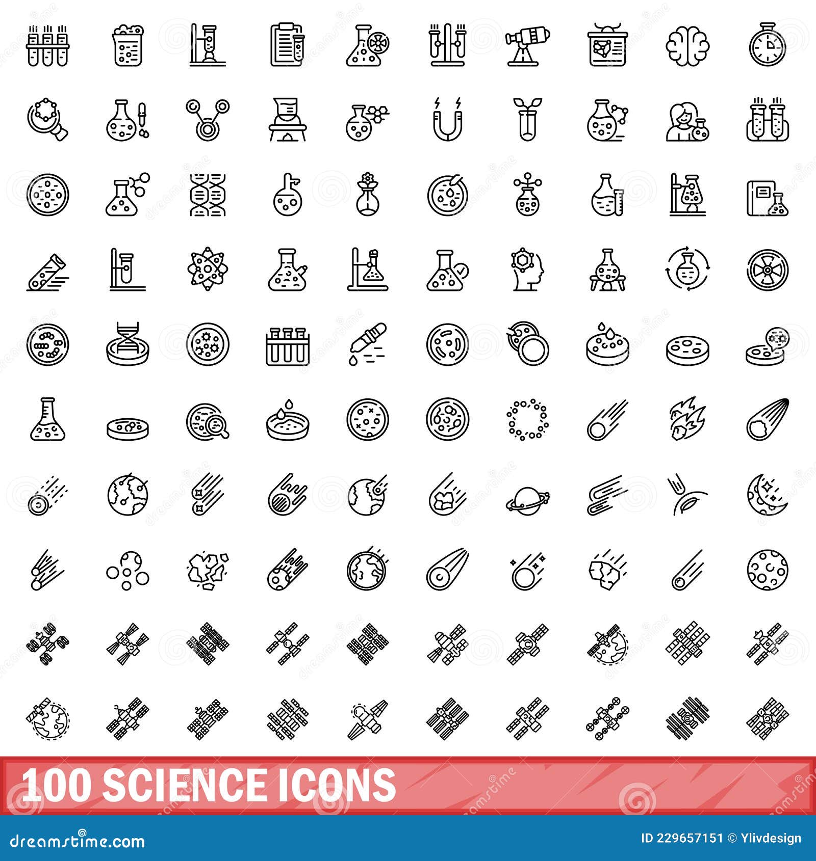 100 Science Icons Set, Outline Style Stock Vector - Illustration of ...
