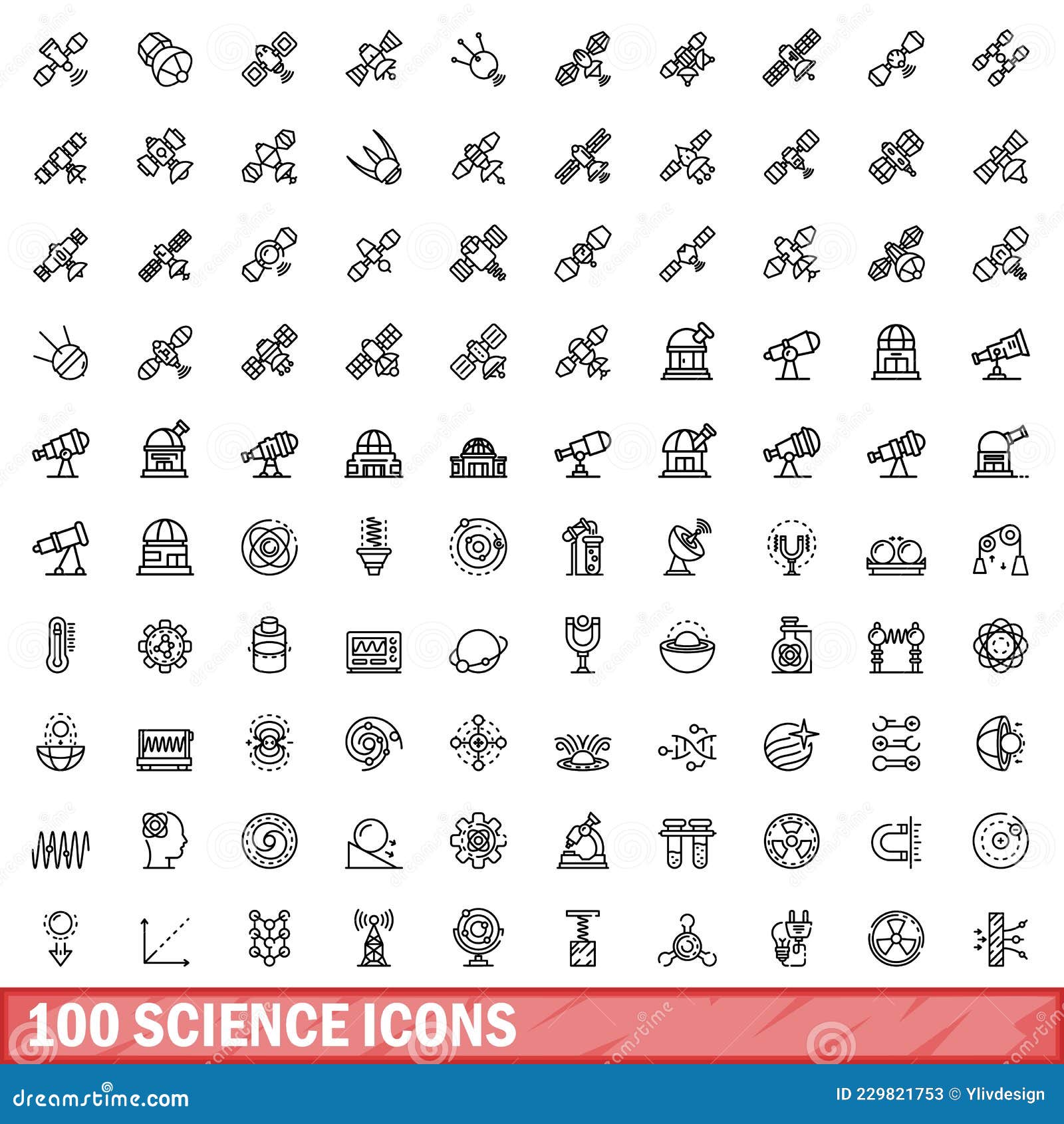 100 Science Icons Set, Outline Style Stock Vector - Illustration of ...