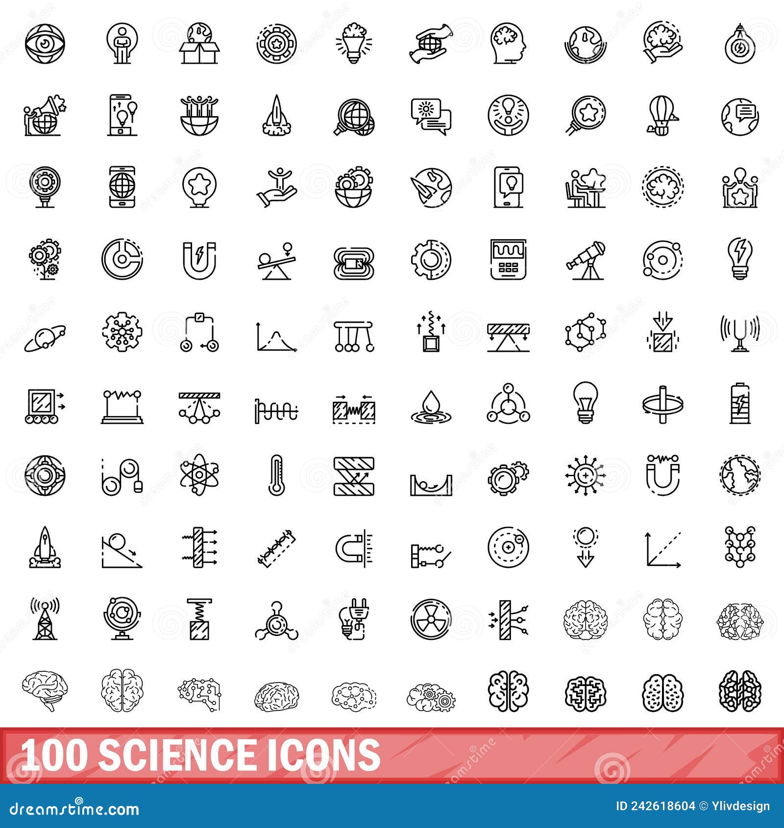 100 Science Icons Set, Outline Style Stock Vector - Illustration of ...