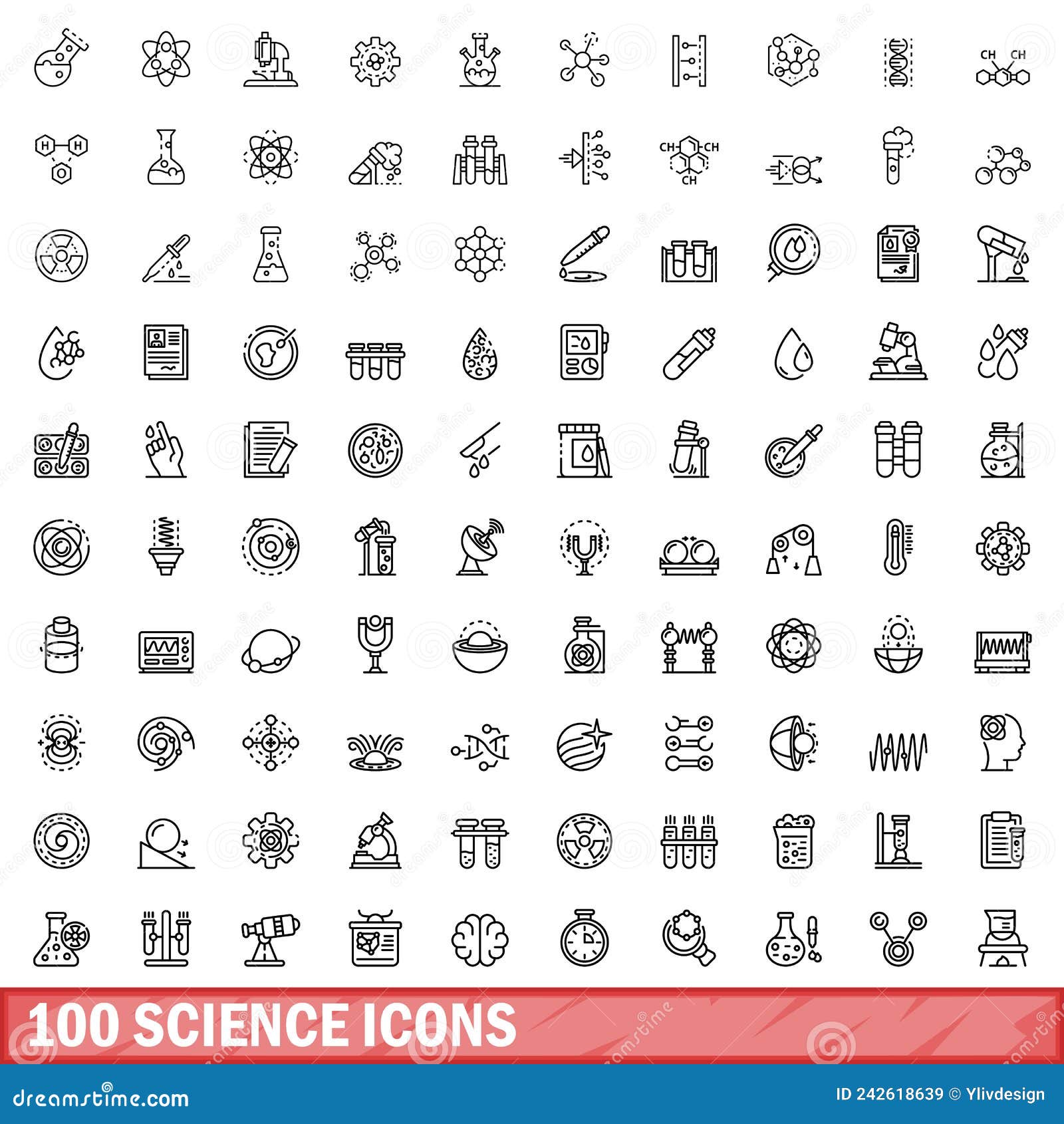 100 Science Icons Set, Outline Style Stock Vector - Illustration of ...