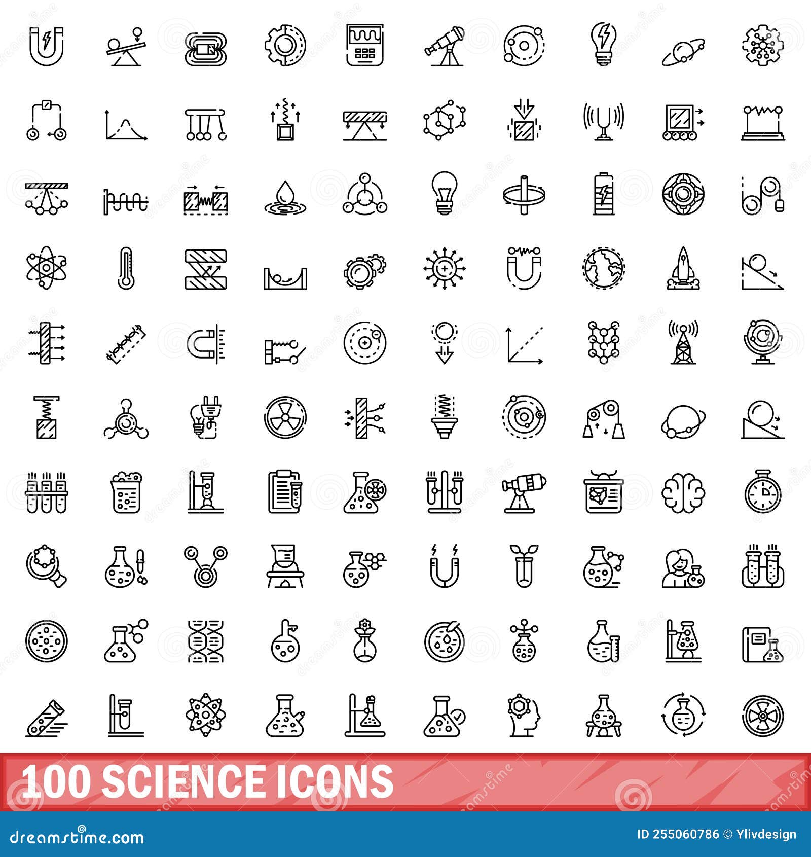 100 Science Icons Set, Outline Style Stock Vector - Illustration of ...