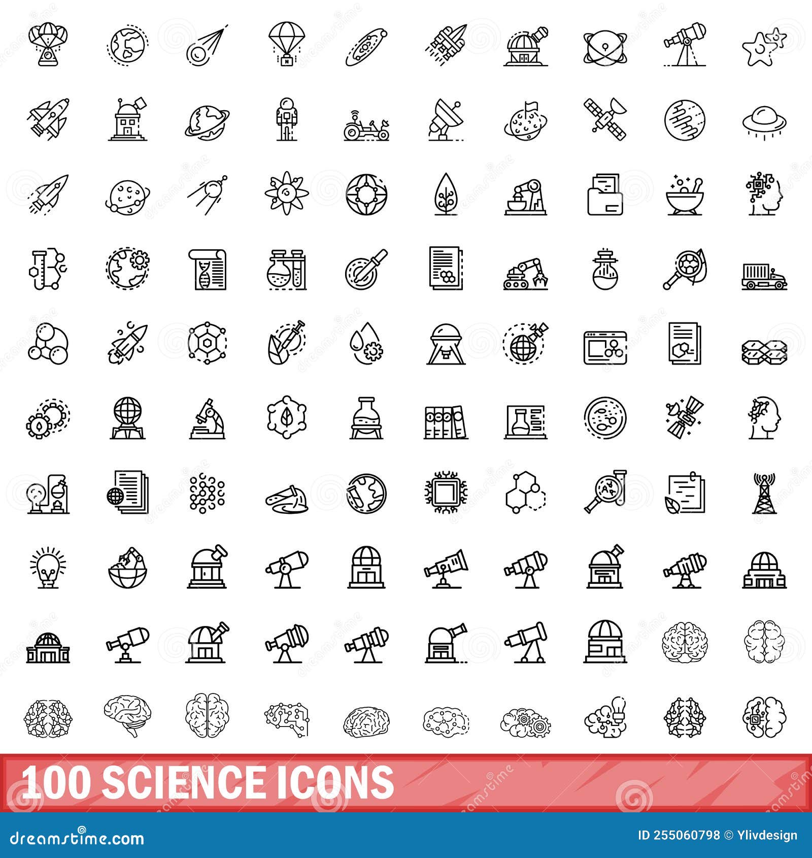 100 Science Icons Set, Outline Style Stock Vector - Illustration of ...