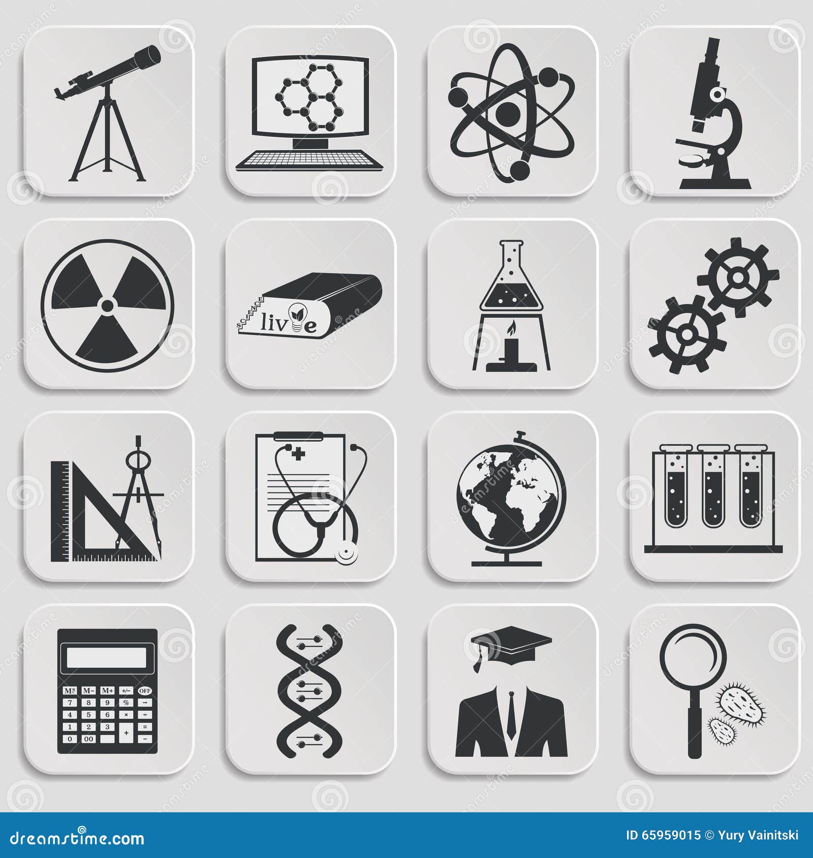 Science icons set stock vector. Illustration of atom - 65959015