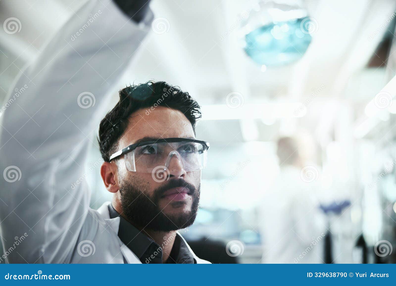 Science, Inspection and Man with Beaker in Lab for Solution, Research ...