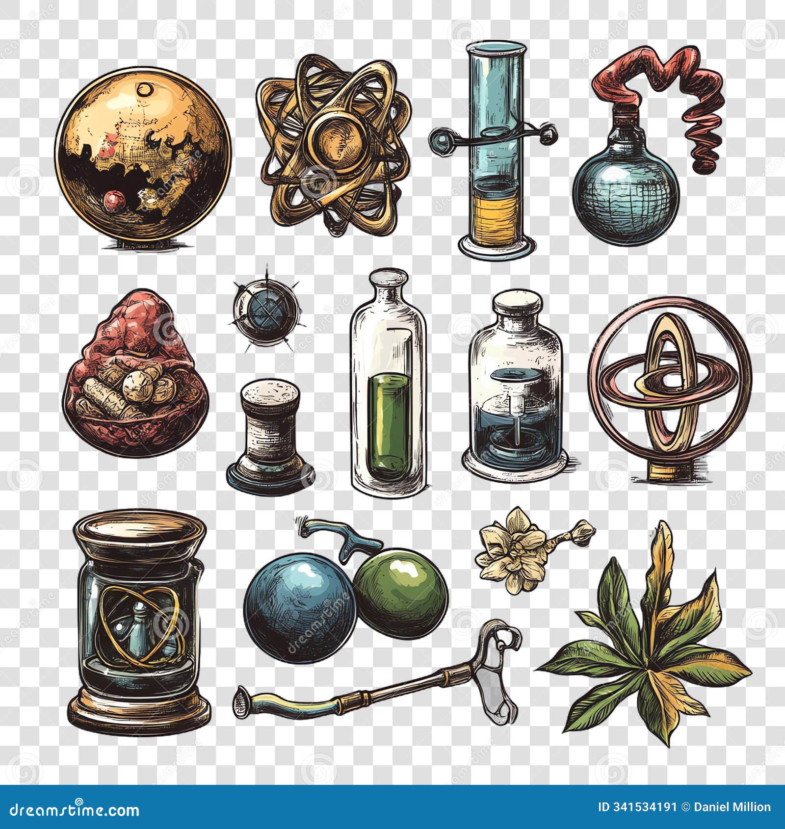 Science items concept set stock image. Illustration of chemist - 341534191