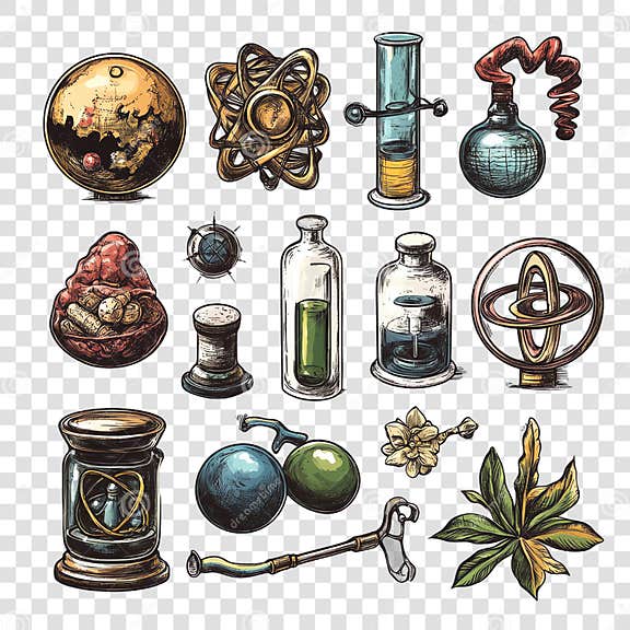 Science items concept set stock image. Illustration of chemist - 341534191