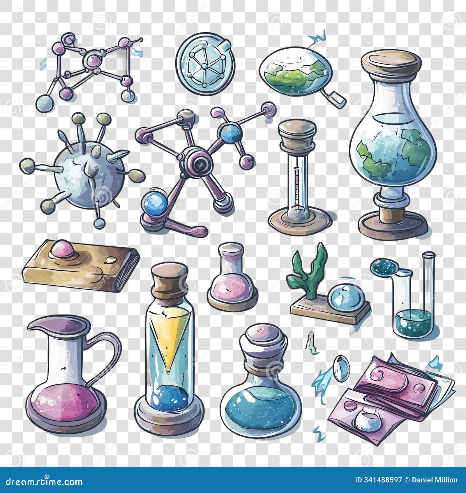 Science items set stock image. Illustration of microscope - 341488597