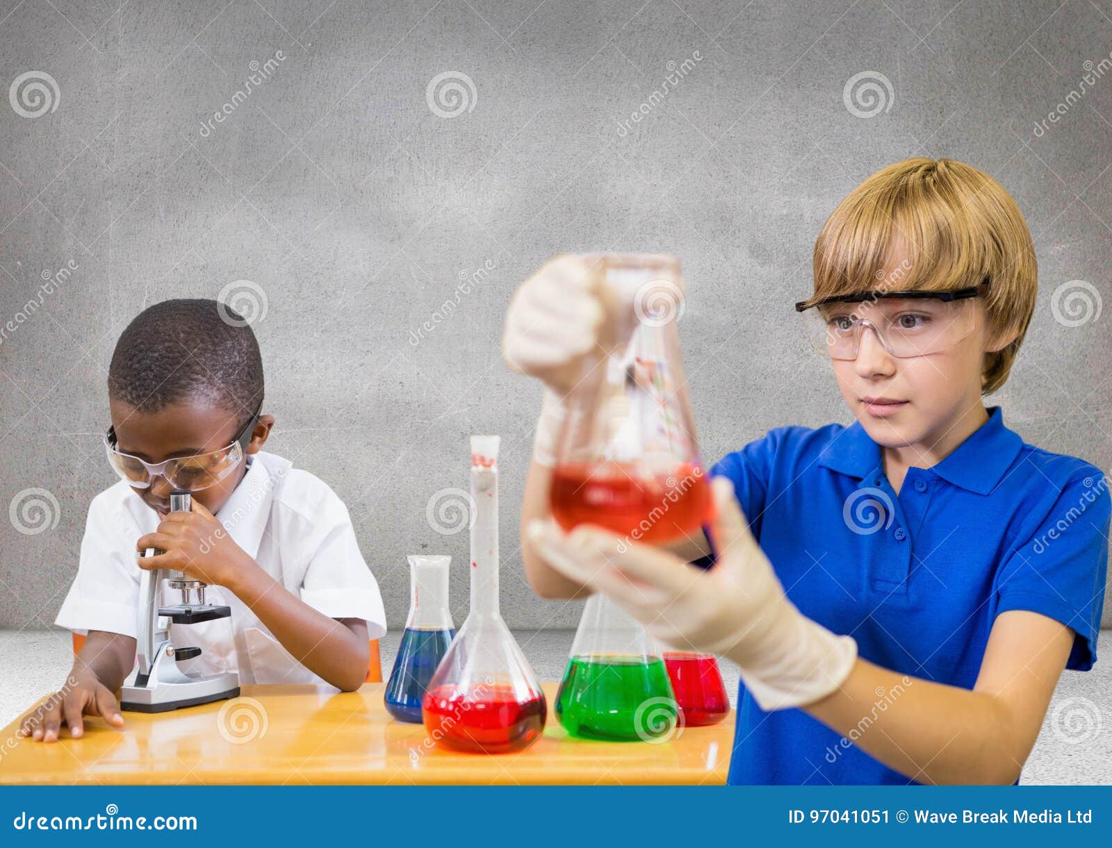 Science Kids with Blank Grey Background Stock Image - Image of copy ...