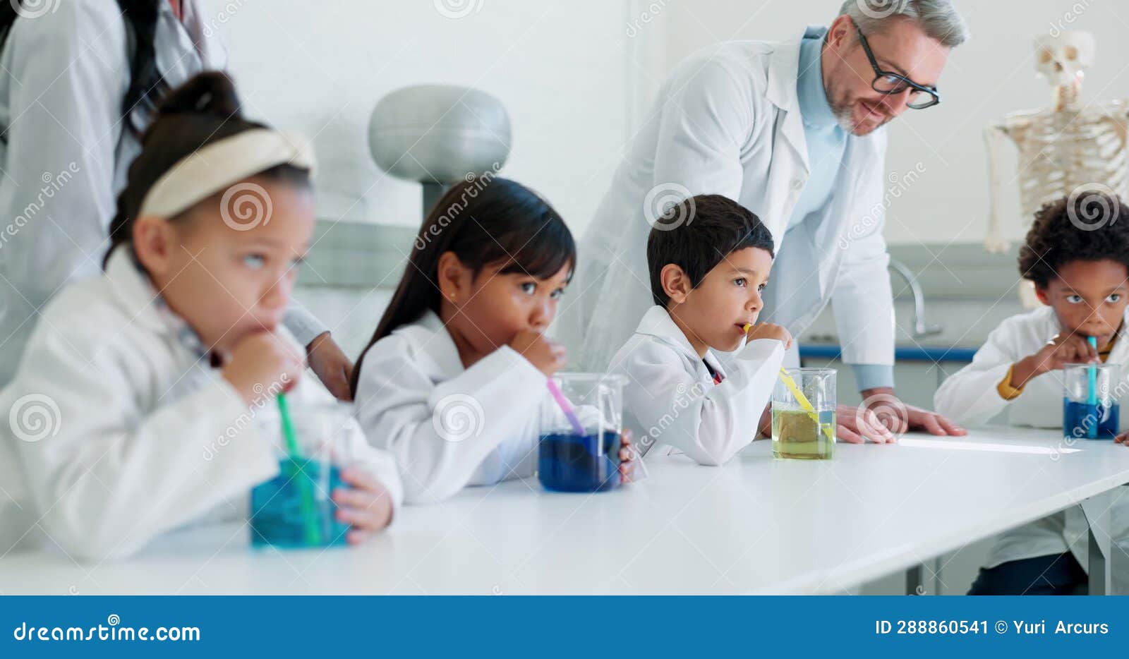 Science Kids, Blowing Bubble and Applause of Chemistry Class with Experiment Success for Study ...